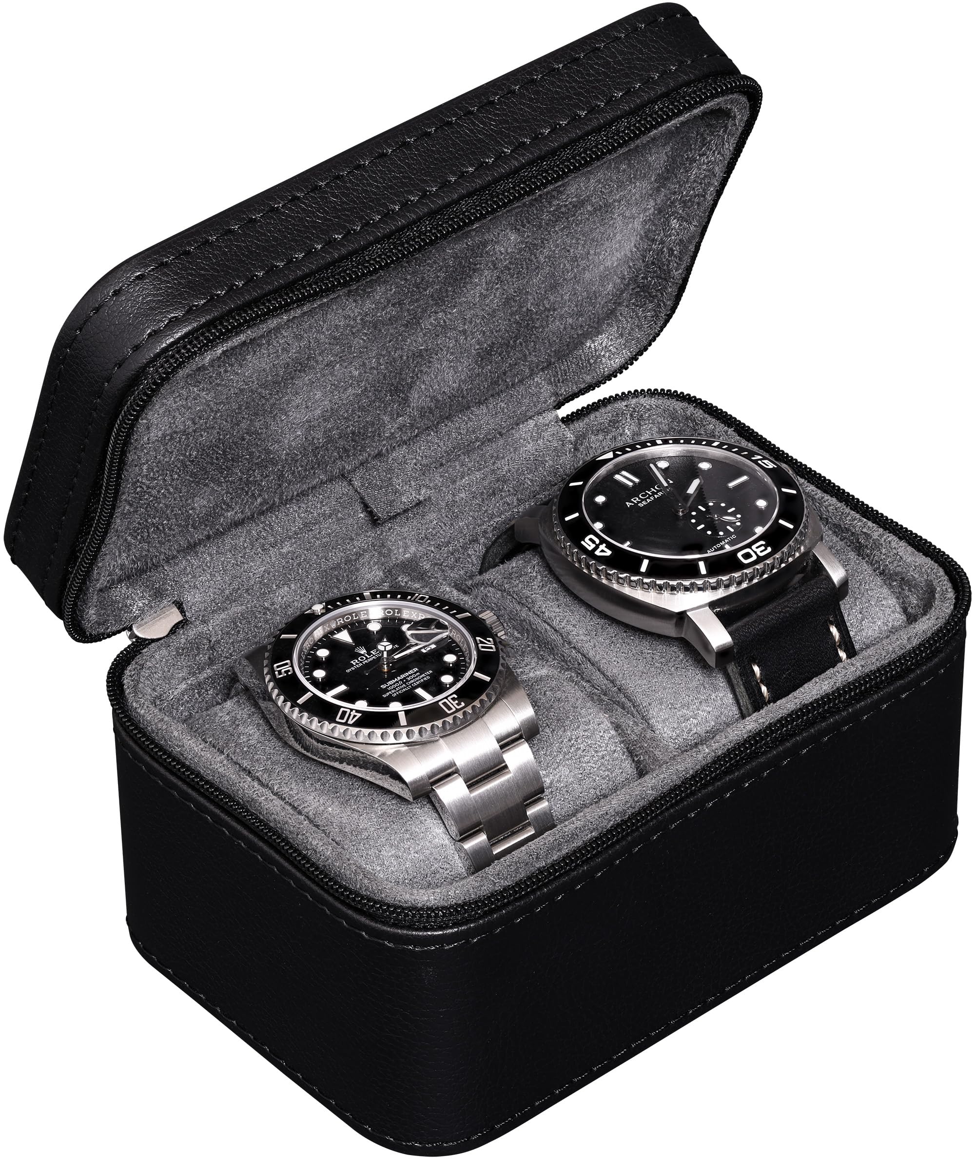 Amazon.com: ROTHWELL 2 Watch Travel Case for Men | Compact PU Leather ...