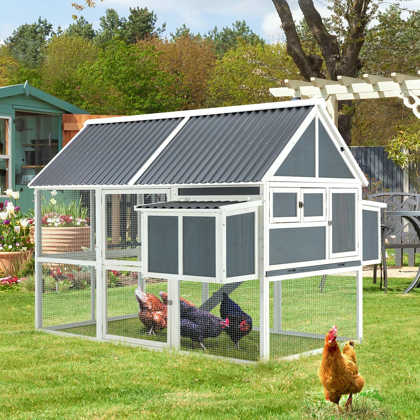 Amazon.com: AECOJOY Chicken Coop, 84" Large Chicken Coop with Run ...