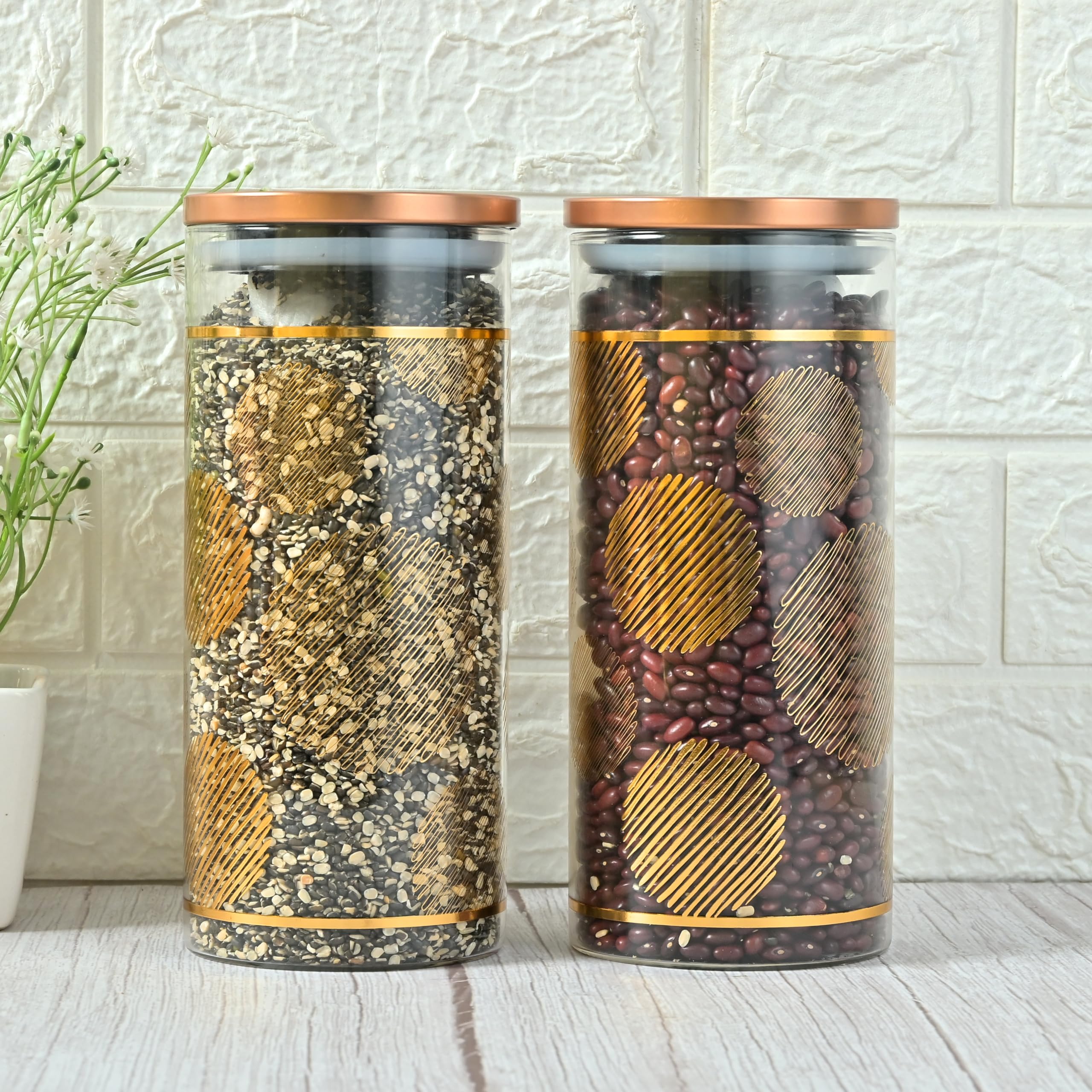 Femora Borosilicate Glass Jar, Kitchen Storage Jar, Round Gold Print ...