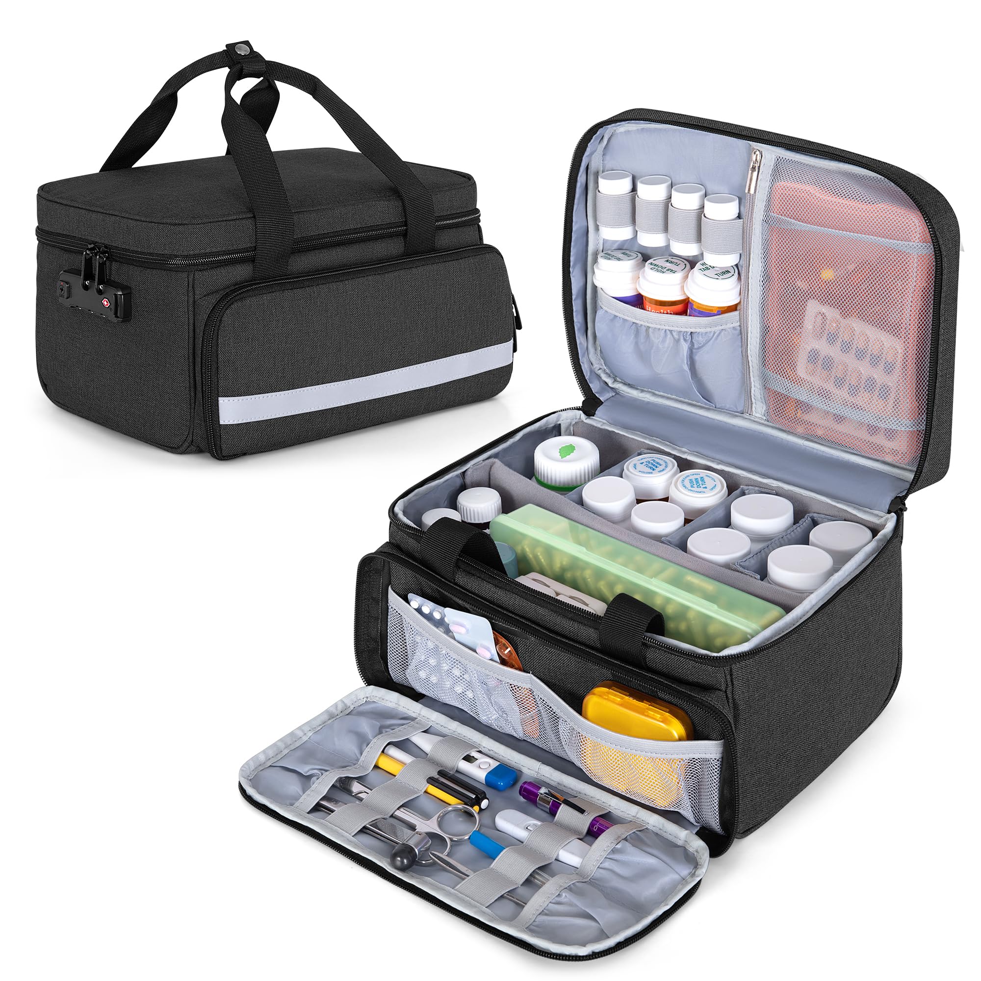 Amazon.com: CURMIO Pill Bottle Organizer Storage, Medication Lock Box ...