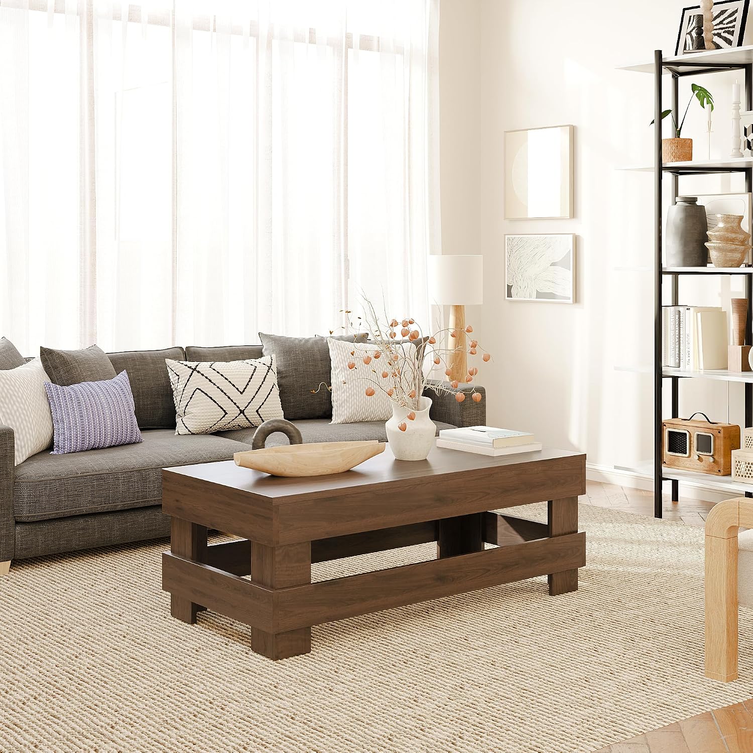 Amazon.com: ODIKA Craftsman Coffee Table - 40 Inch Wooden Center Table ...