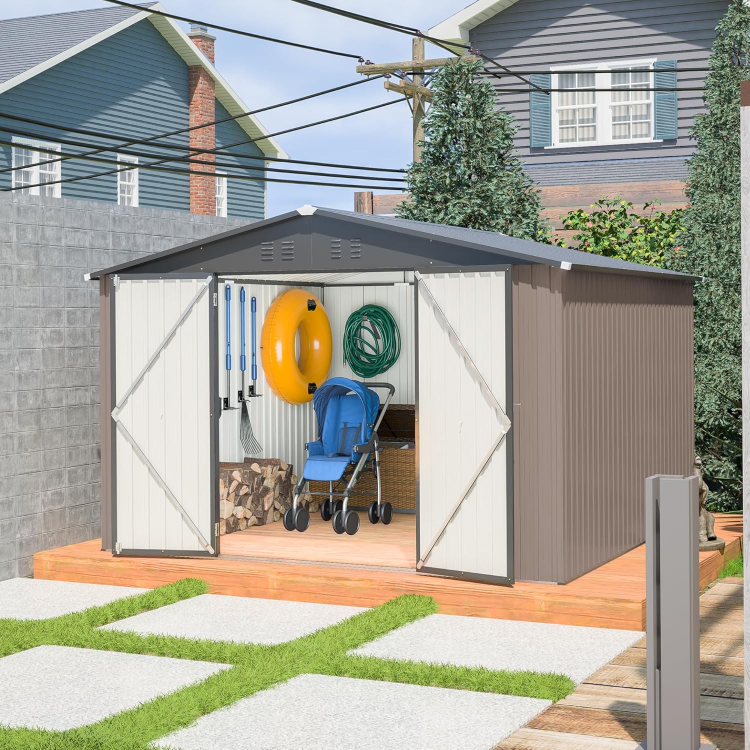 Amazon.com : Favfurish Outdoor Storage Shed 10 x 10 FT,Heavy Duty Tool ...