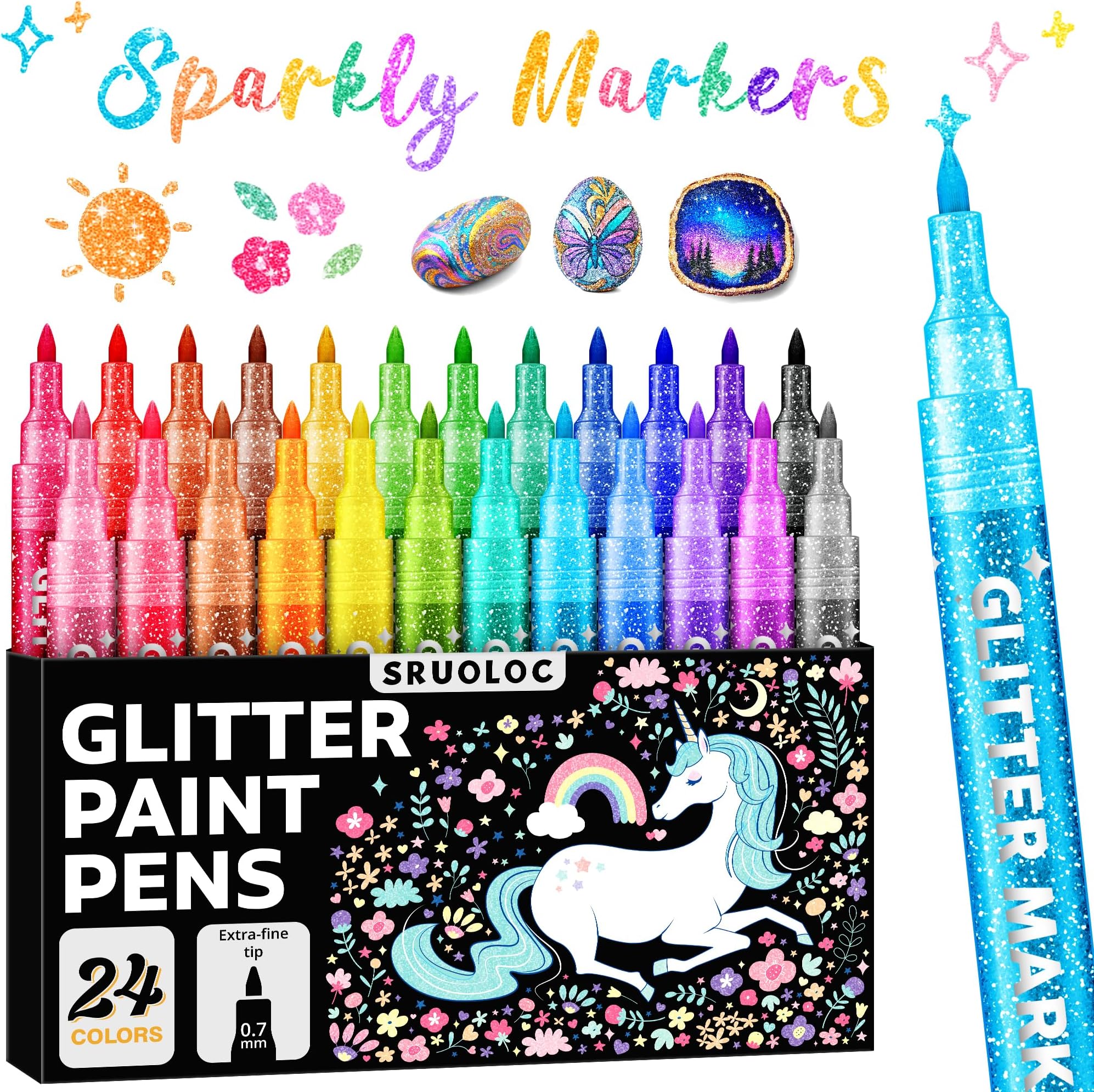 Amazon.com: SRUOLOC Glitter Markers Pens, 24 Colors Glitter Paint Pens ...