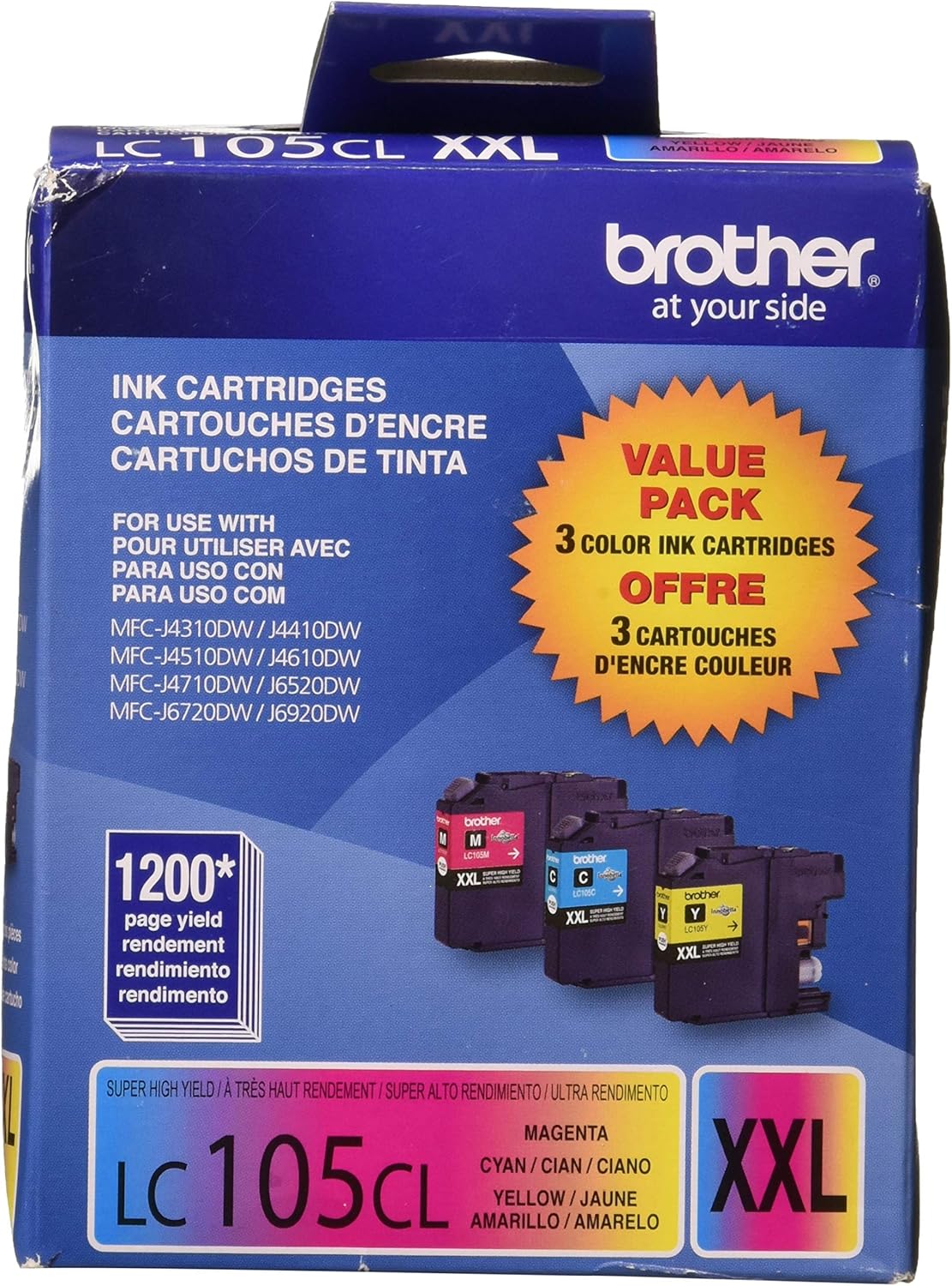 Amazon.com: Brother International LC1053PKS 3 Pack LC105C M Y : Office ...