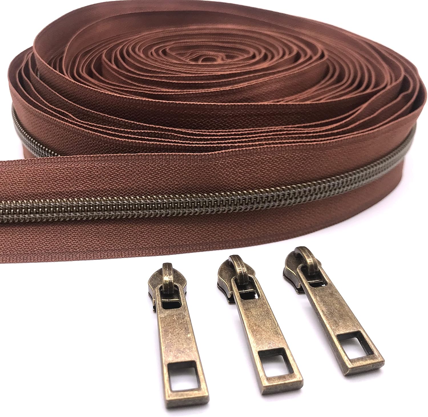 Amazon.com: Goyunwell Brown Zipper Tape by The Yard #5 with Pulls 10 ...