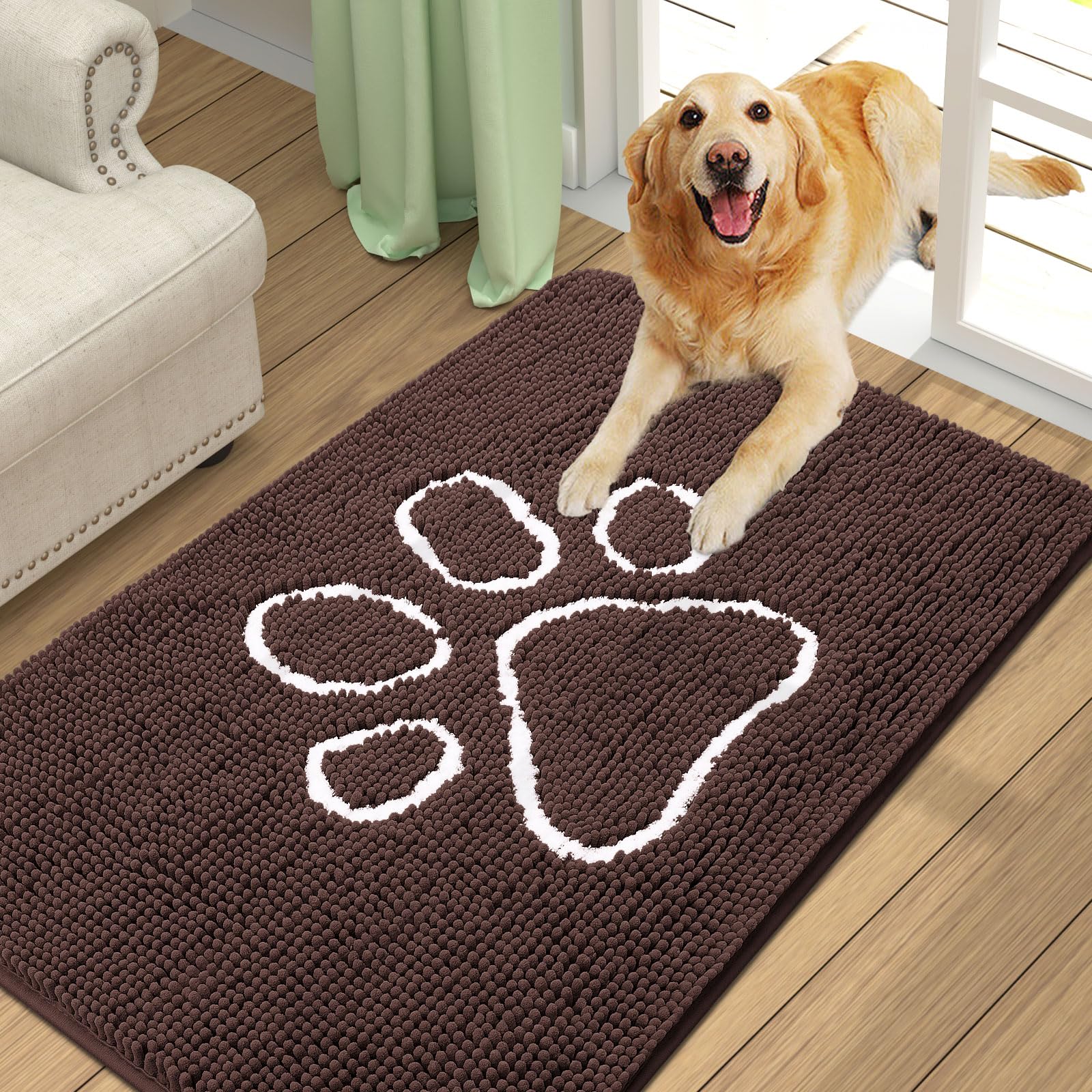 Amazon.com : Smiry Dog Door Mat for Muddy Paws, Absorbent Dirt Trapper ...