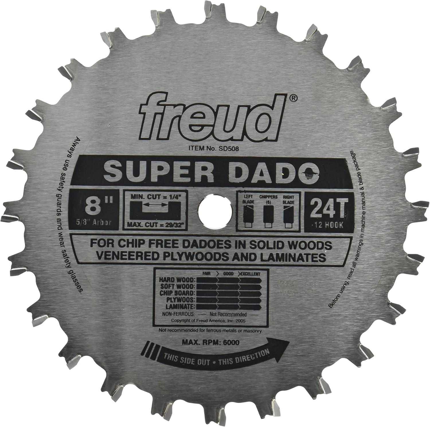Lit Freud SD508ORH 8" Diameter x 24T Right Outside Carbide-Tipped Saw ...
