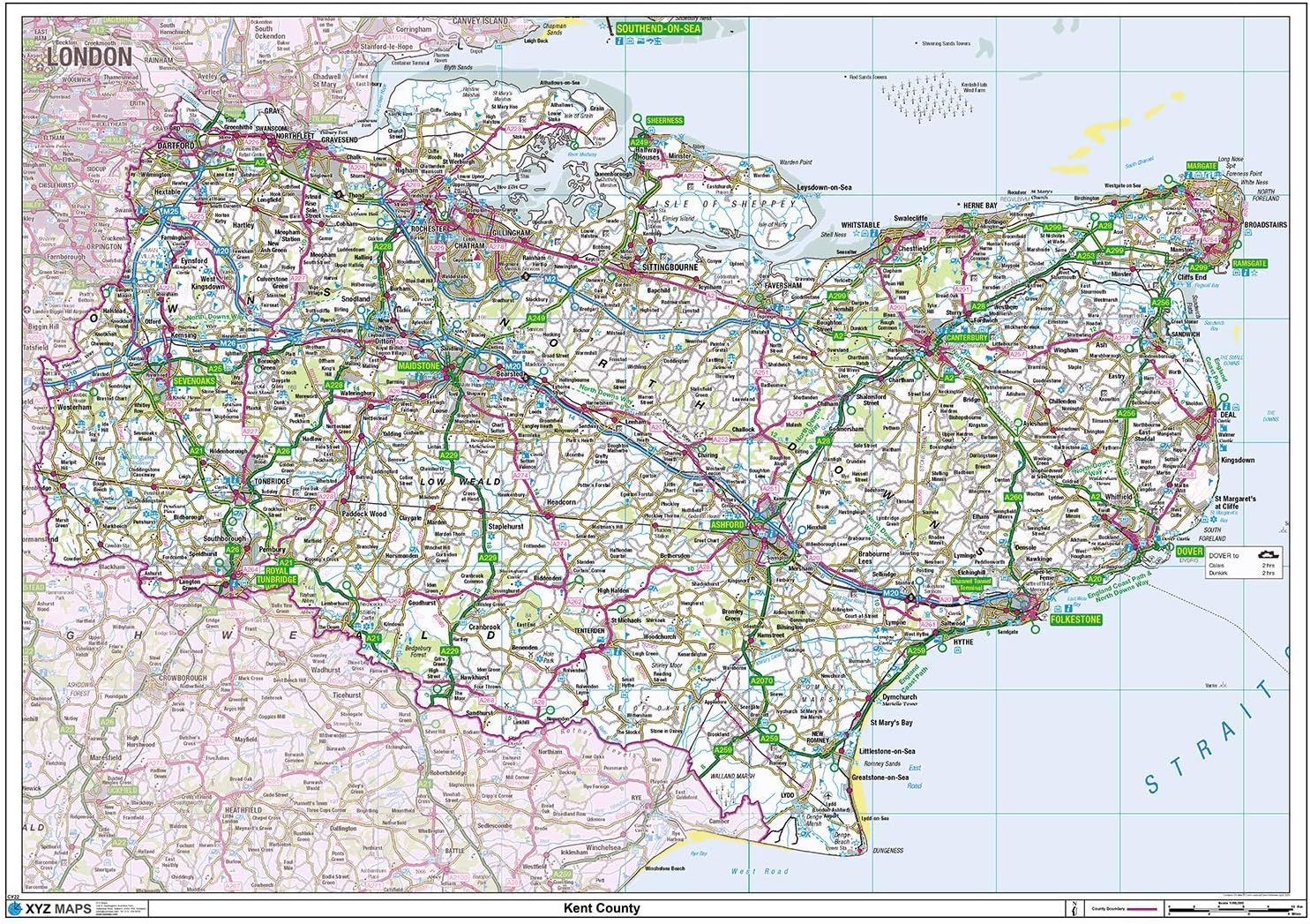 Kent County Map-Paper : Amazon.co.uk: Stationery & Office Supplies