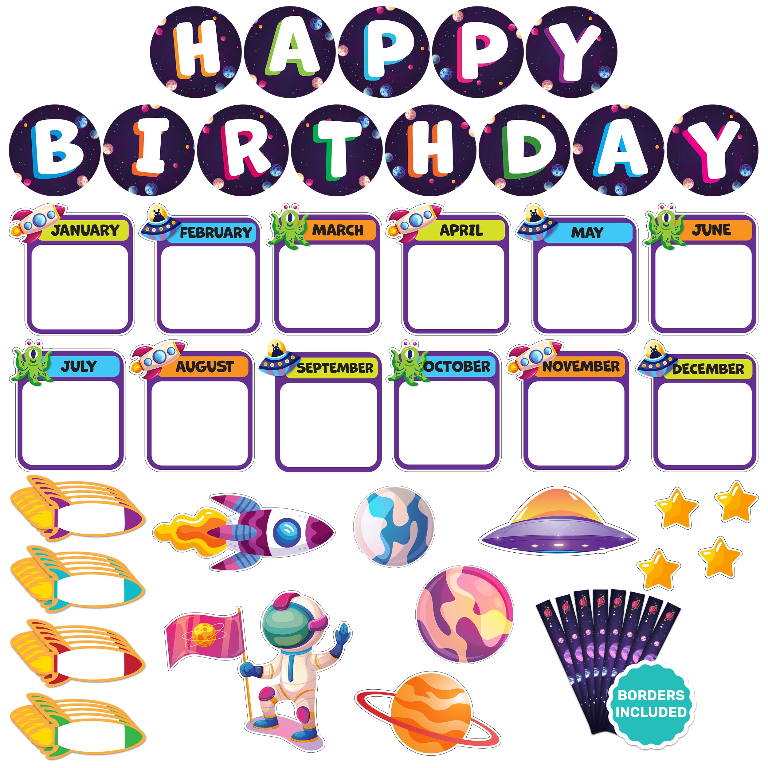 Amazon.com : Decorably 93Pcs Space Birthday Board Classroom Decor with ...