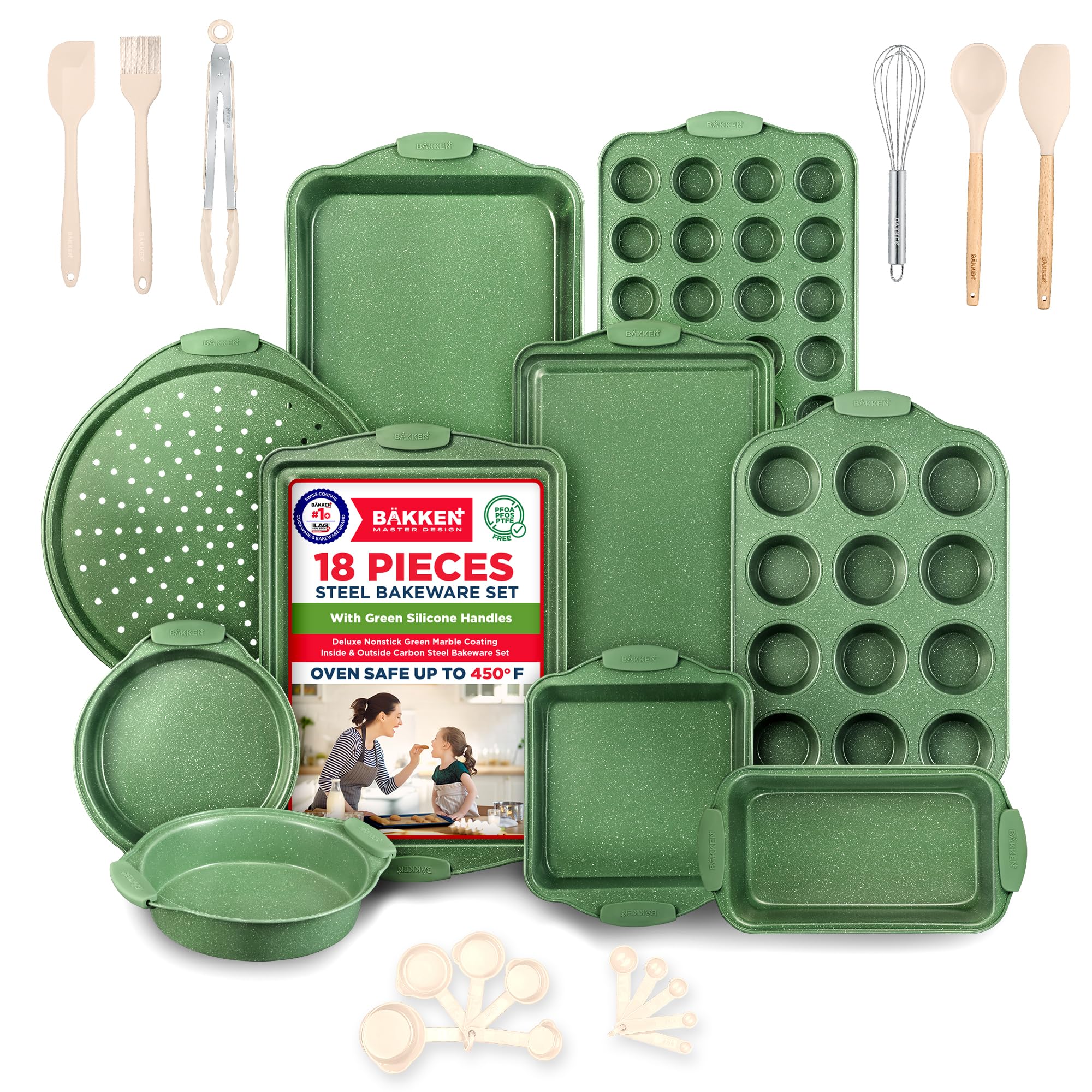 Amazon.com: BAKKEN Kitchen Baking Pan Set - Nonstick Green Marble ...