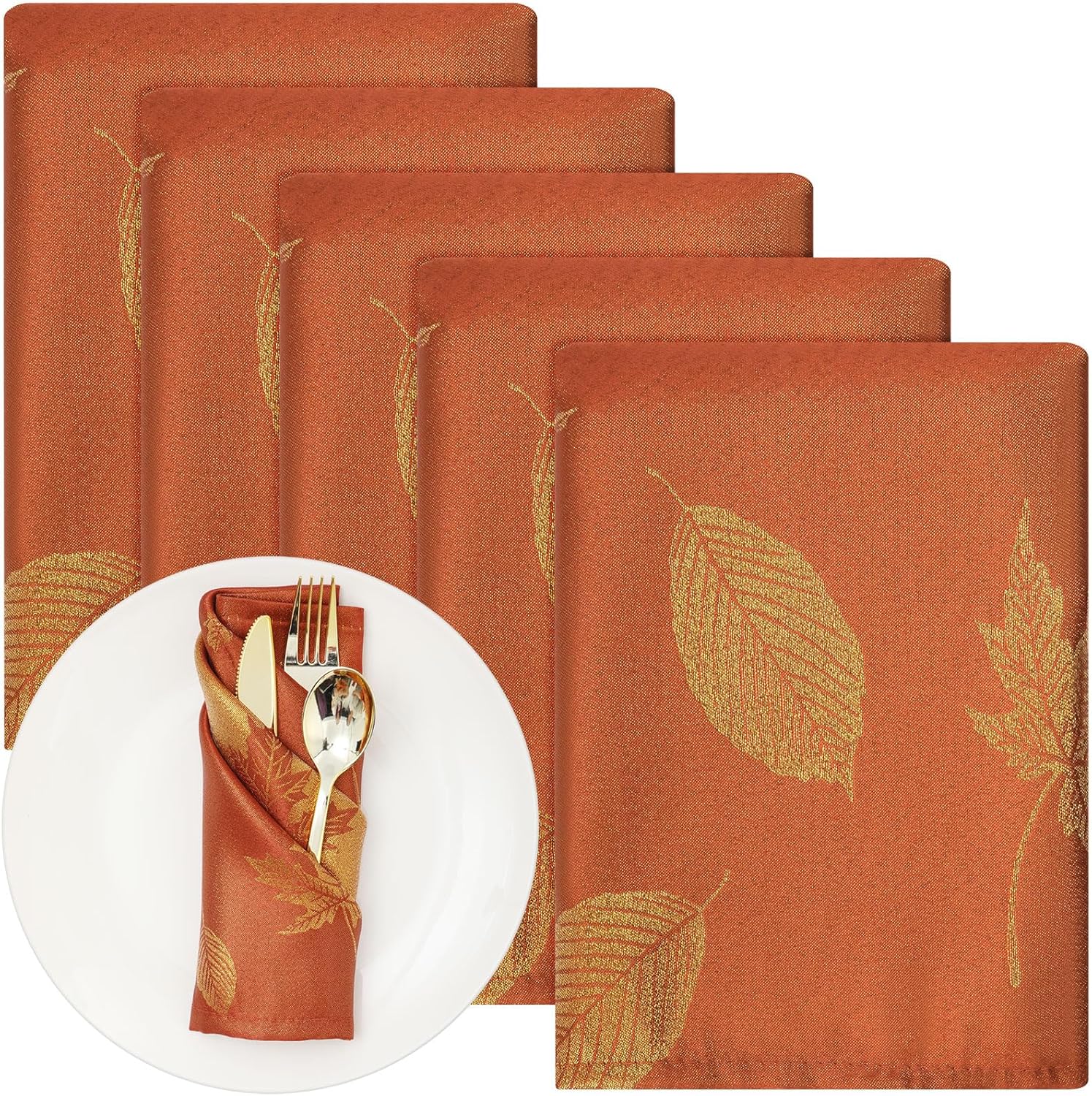 Amazon.com: Tegeme 6 Pcs Rectangle Fall Napkins Autumn Metallic Leaf ...