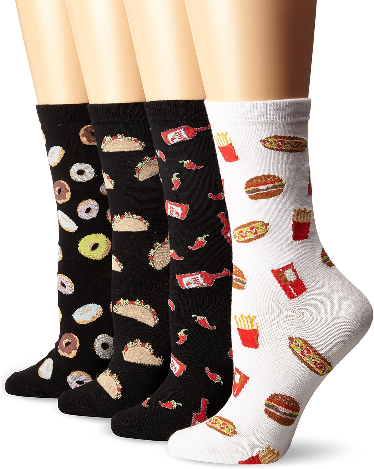 Amazon.com: K. Bell Women's 4 Pack Novelty Crew Socks, Favorite Foods ...