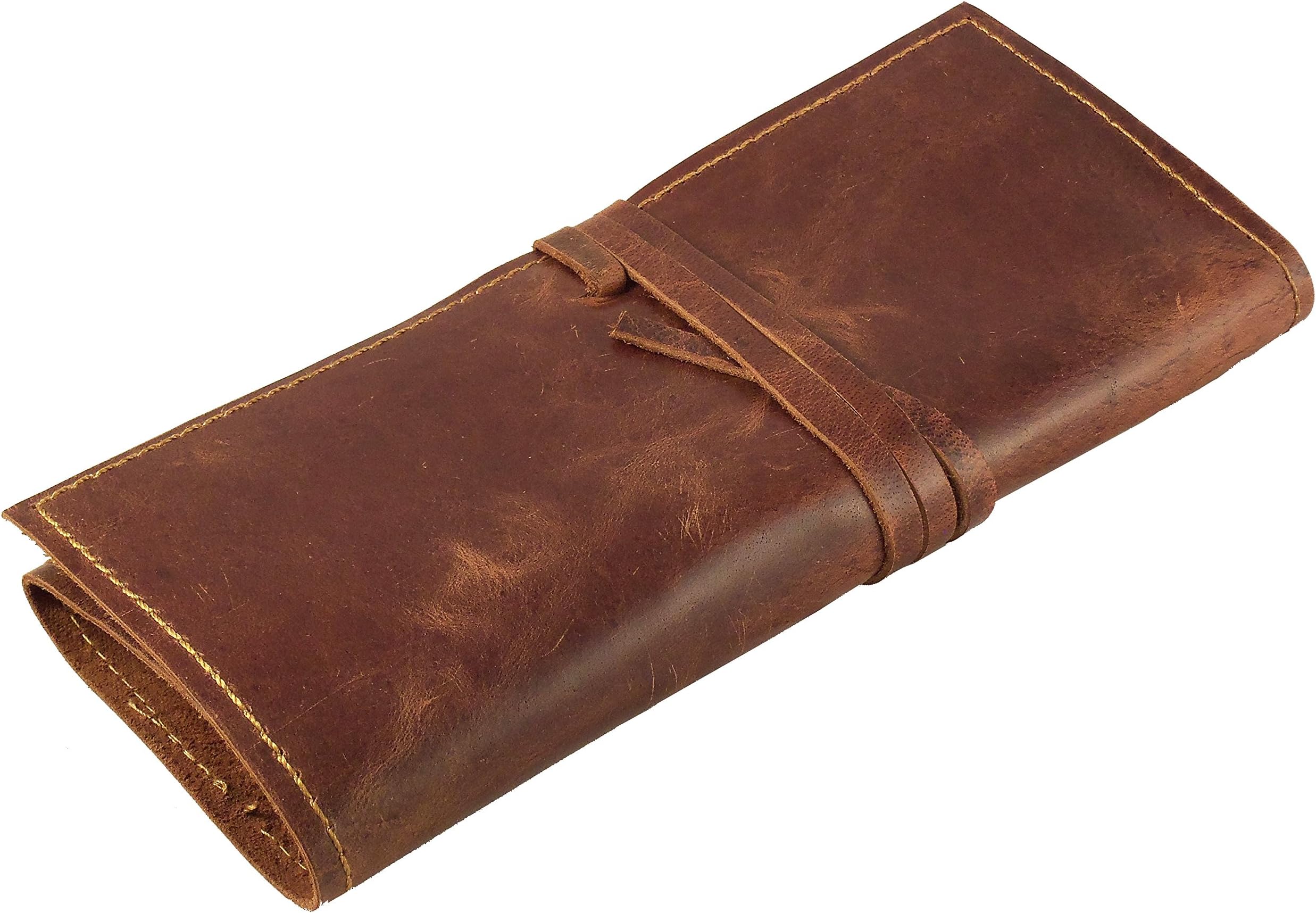 Amazon.com: Rustic Genuine Leather Pencil Roll - Pen and Pencil Case ...