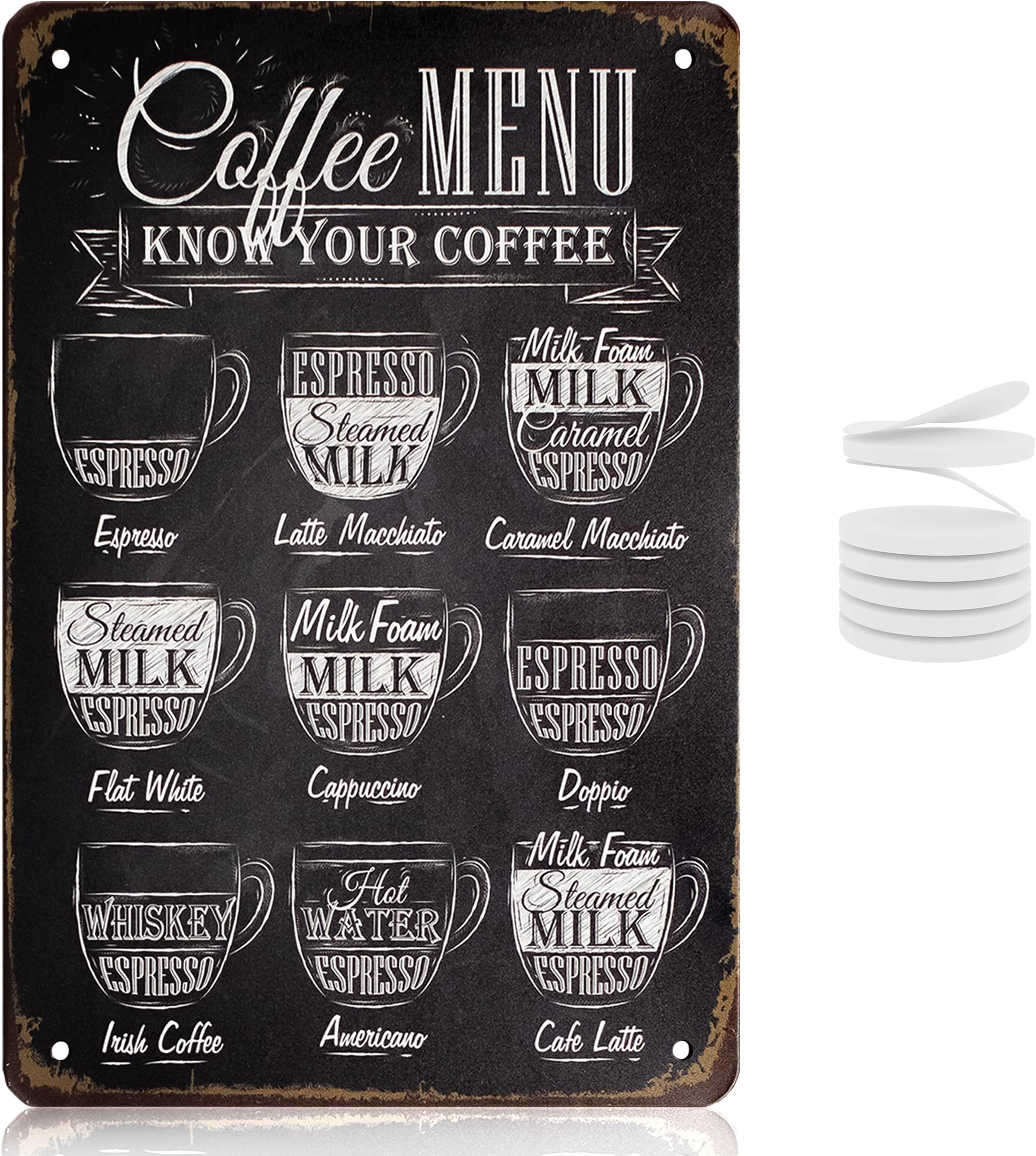 Amazon.com: Struck By Design Coffee Menu Sign - 12x8in w/ 6pcs Double ...