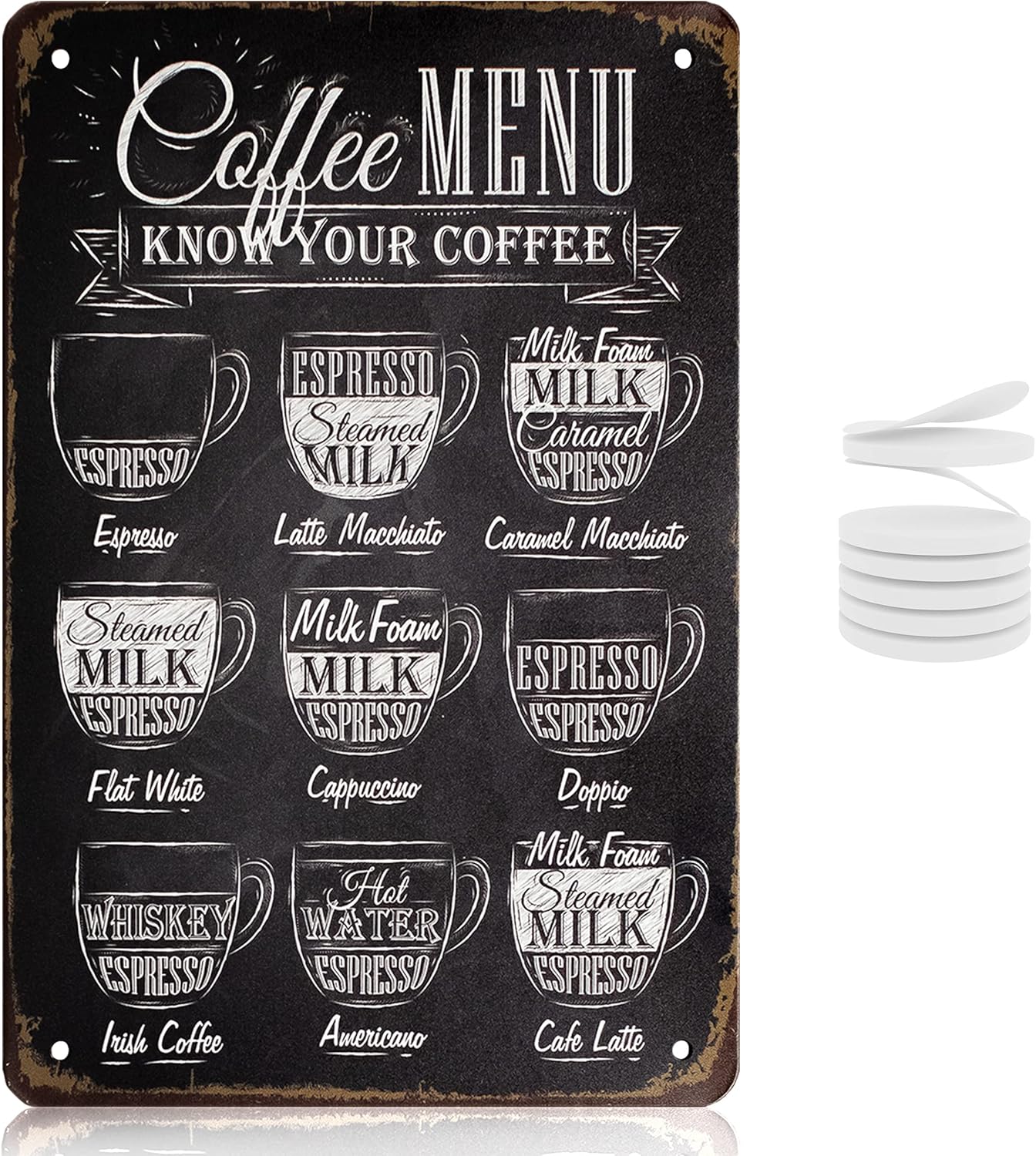 Amazon.com: Struck By Design Coffee Menu Sign - 12x8in w/ 6pcs Double ...