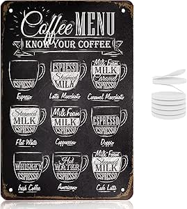 Amazon.com: Struck By Design Coffee Menu Sign - 12x8in w/ 6pcs Double ...