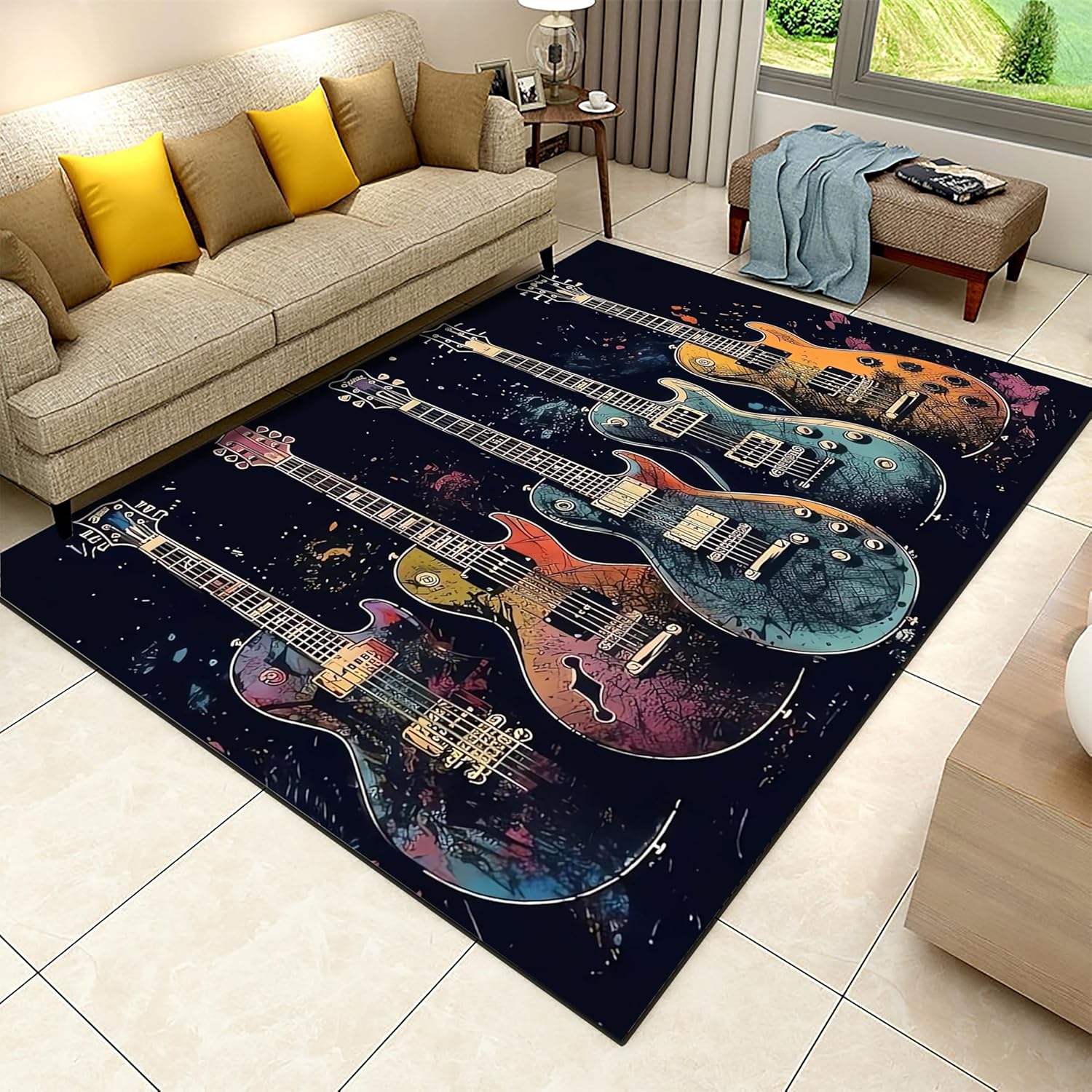 Amazon.com: Guitar Print Living Room Carpet, 4x5ft, Watercolor Guitar ...