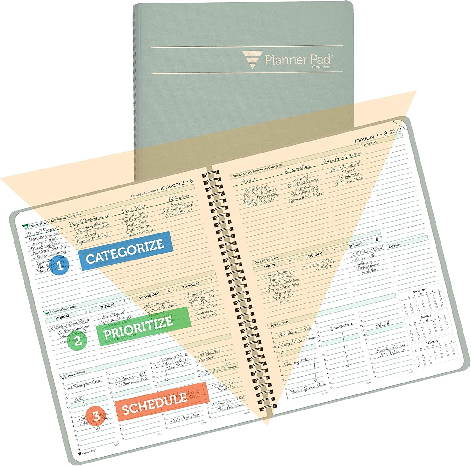 Planner Pad Spiral Bound 3-Tier Funnel Down 12 Month Organizer ...