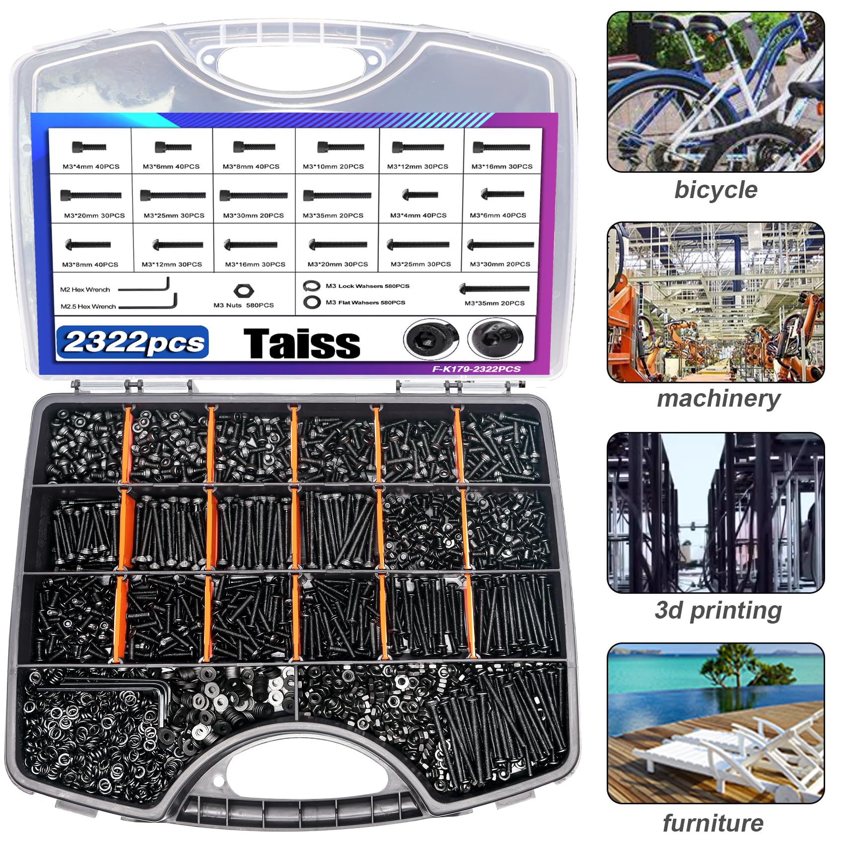 Snapklik.com : 2322PCS M3 Screw Kit,Metric Screw Assortment,4MM-35MM ...