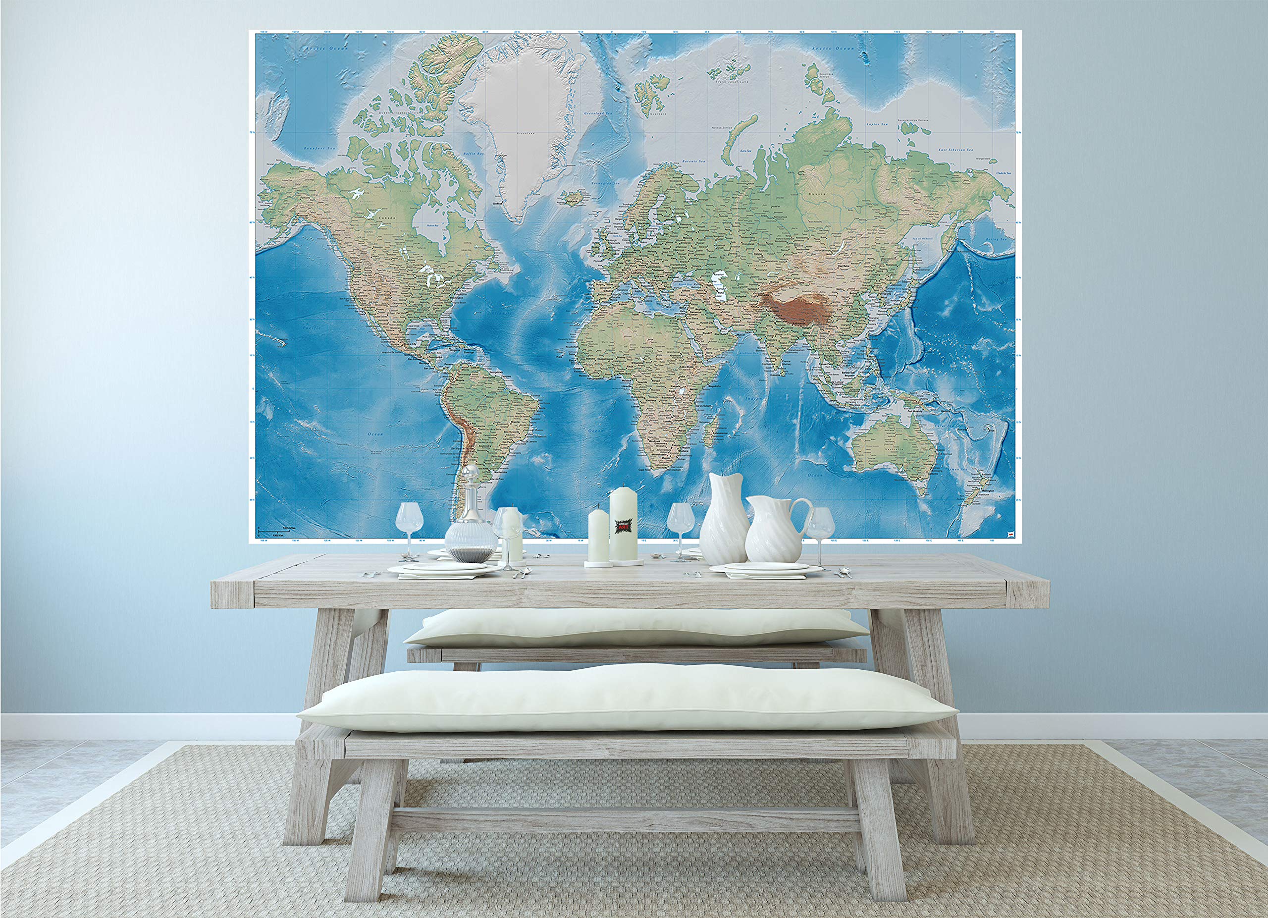 Buy (210cm x 140cm - 5 pieces) - World map photo wallpaper - relief ...