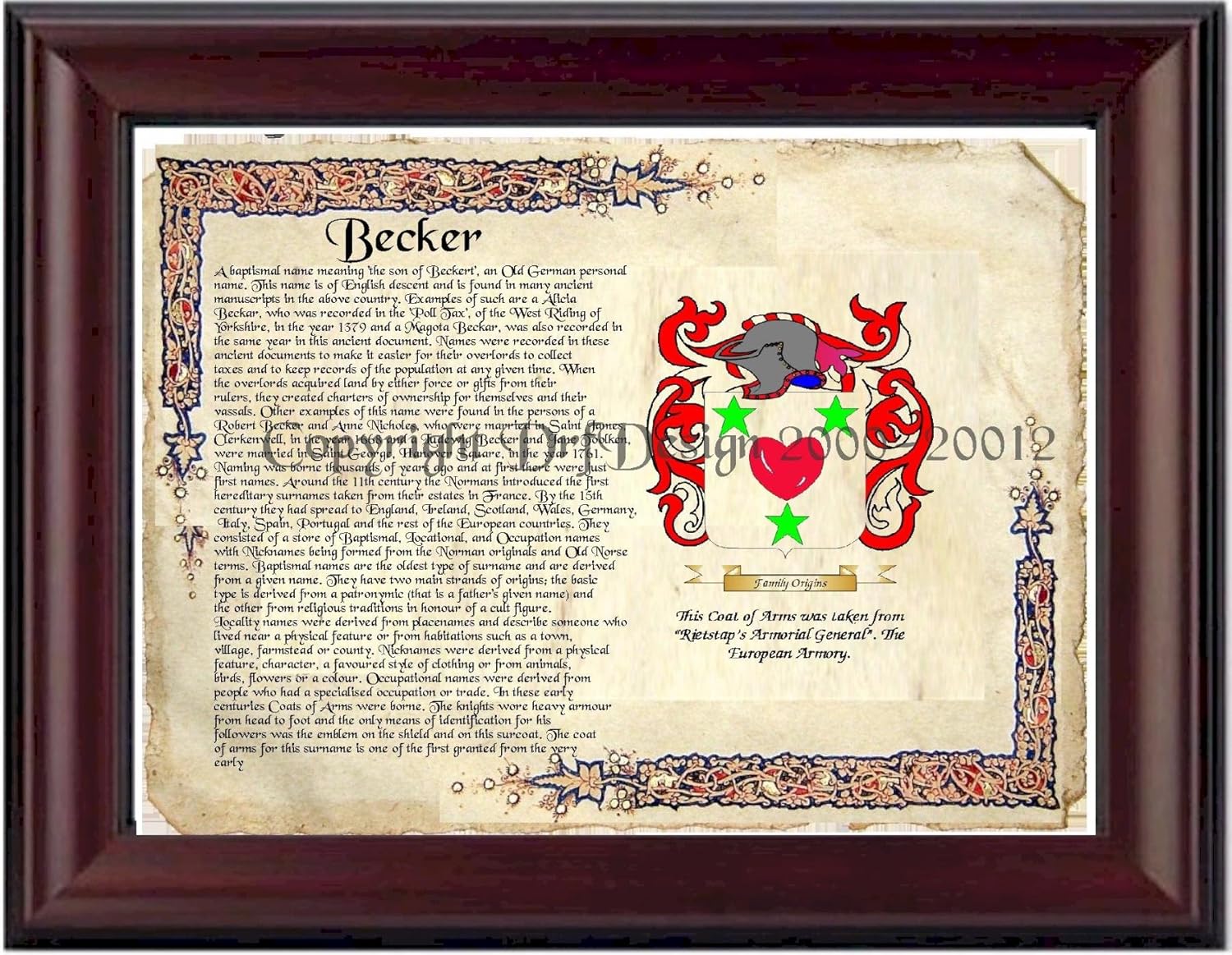 Amazon.com: Becker Coat of Arms/ Family History 11" x 13 " Wood Framed ...