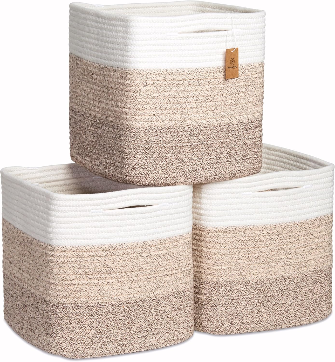 Amazon.com: NaturalCozy Storage Cubes 11 Inch Cotton Rope Woven Baskets ...