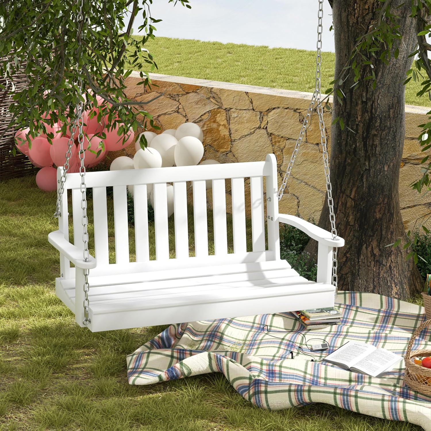 Amazon.com : SUNLEI Patio Porch Swing, 2-Seated Bench Swing with ...