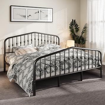 Amazon.com: Allewie King Size Metal Platform Bed Frame with Vintage ...