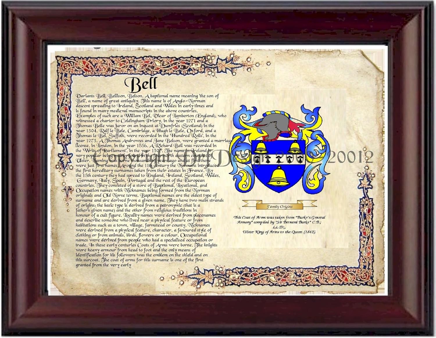 Amazon.com: Bell Coat of Arms/ Family History 11" x 13 " Wood Framed on ...
