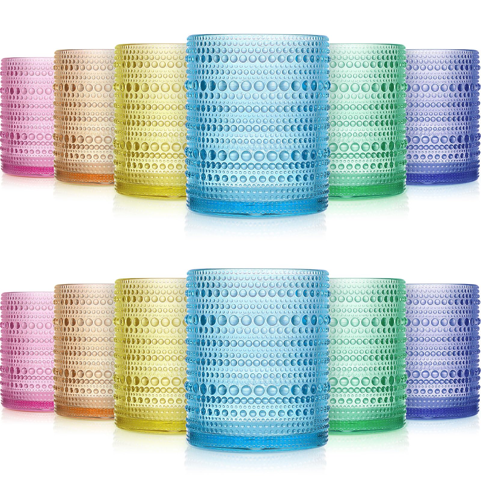 Zubebe 12 Count Hobnail Drinking Glasses 11oz Old Fashioned Embossed ...