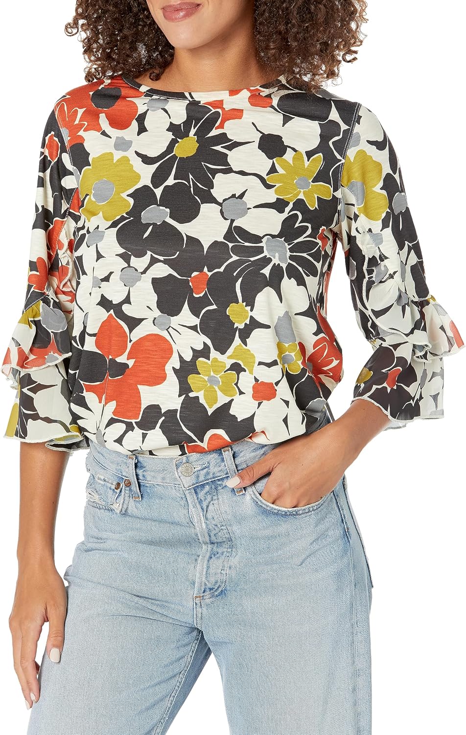 MULTIPLES Women's 17 Quarters Sleeve Scoop Neck Top, Floral Multi, X ...