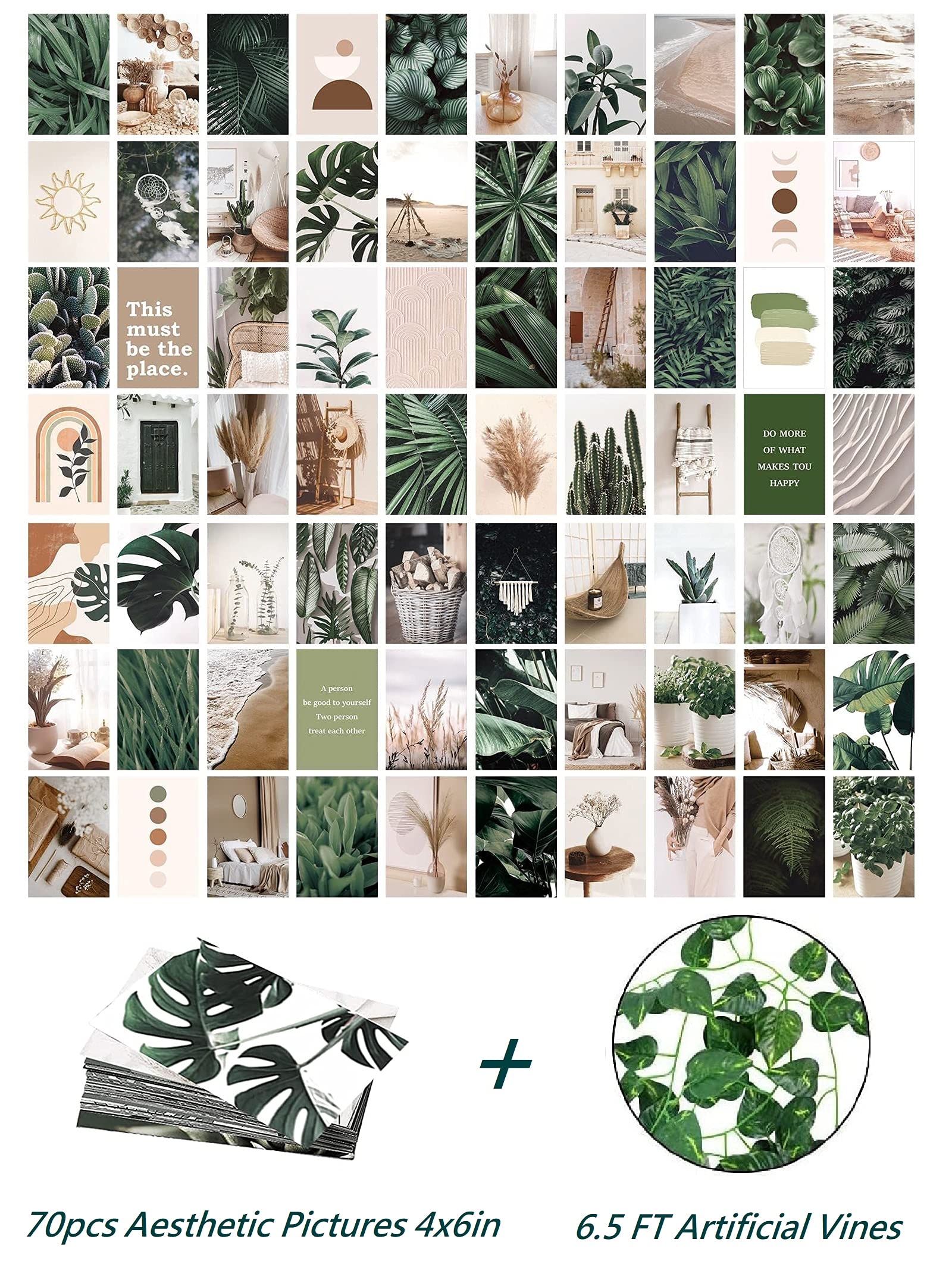 Buy 70Pcs Wall Collage Kit Aesthetic Pictures with Artificial Vines ...
