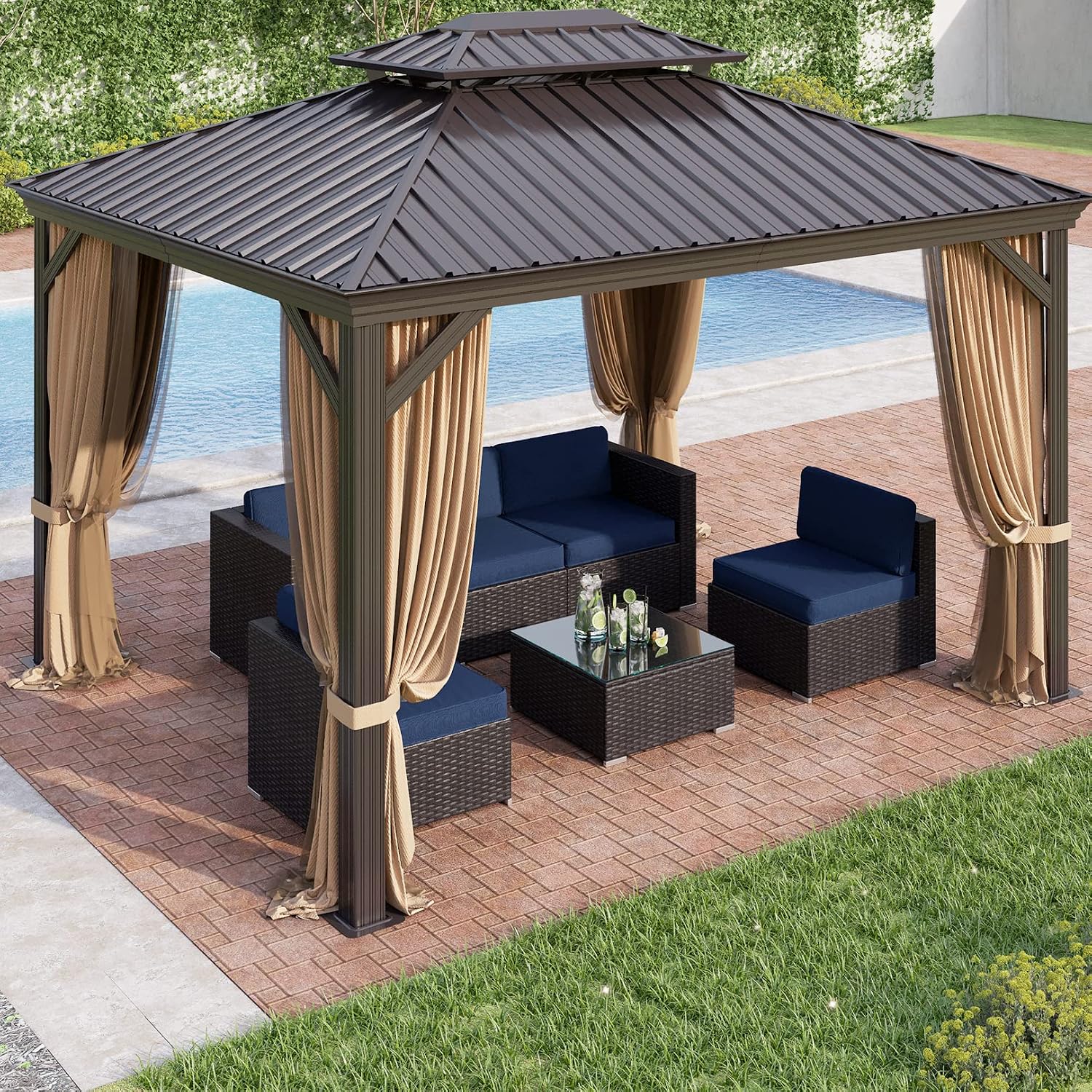 Buy PHI VILLA 10' X 12' Hardtop Gazebo Canopy, Permanent Gazebo Double ...