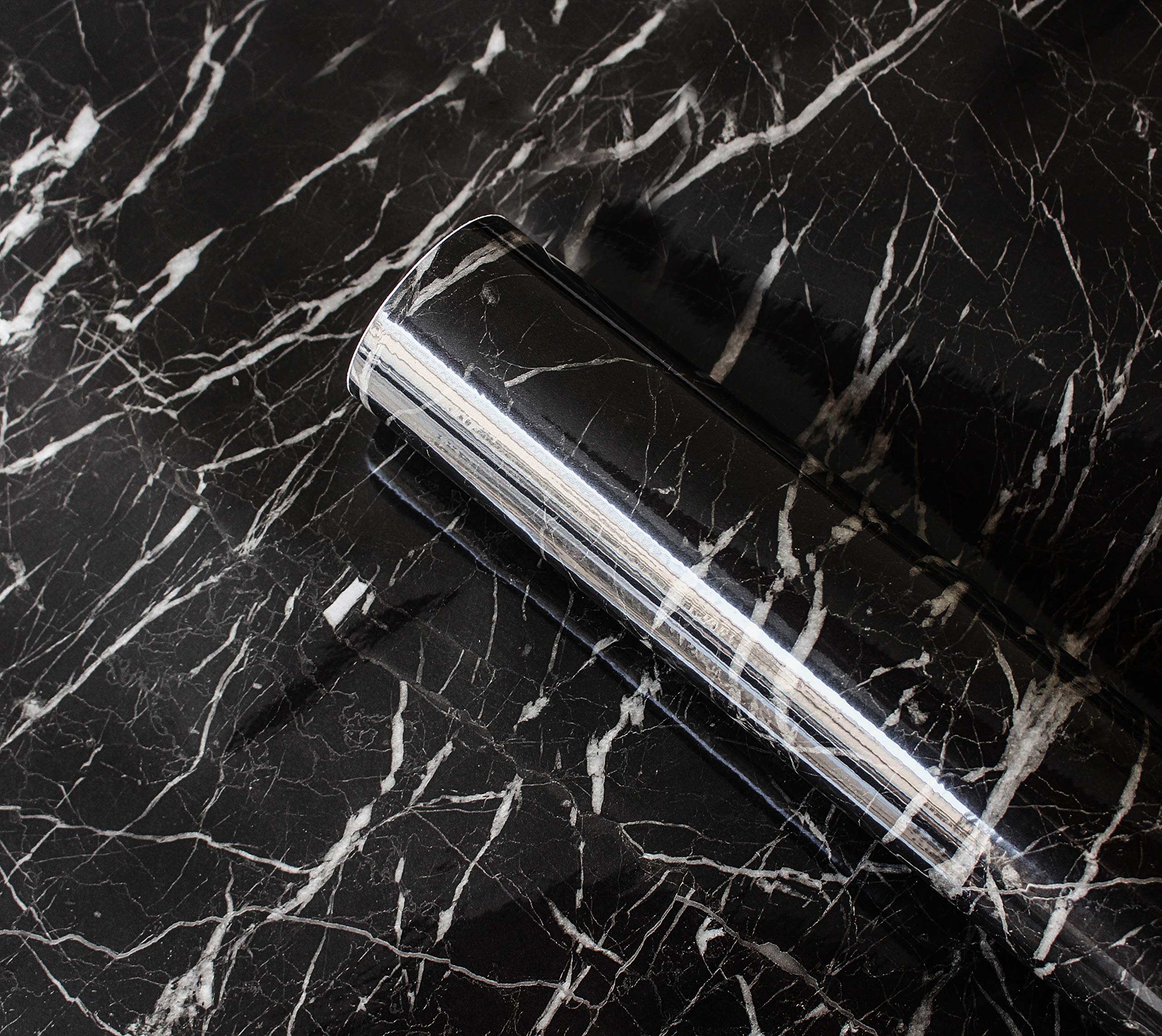 RANRAN Marble Contact Paper Granite Black Roll Self Adhesive Peel and ...