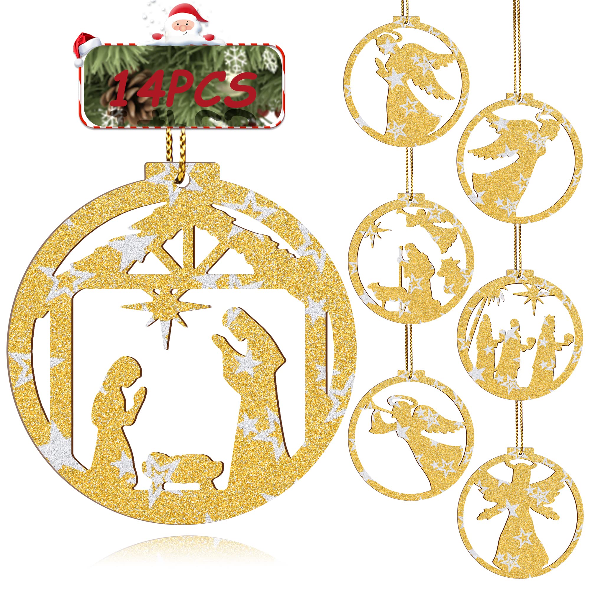 Amazon.com: 14 Pcs Nativity Scene Ornaments, Christmas Wooden Nativity ...
