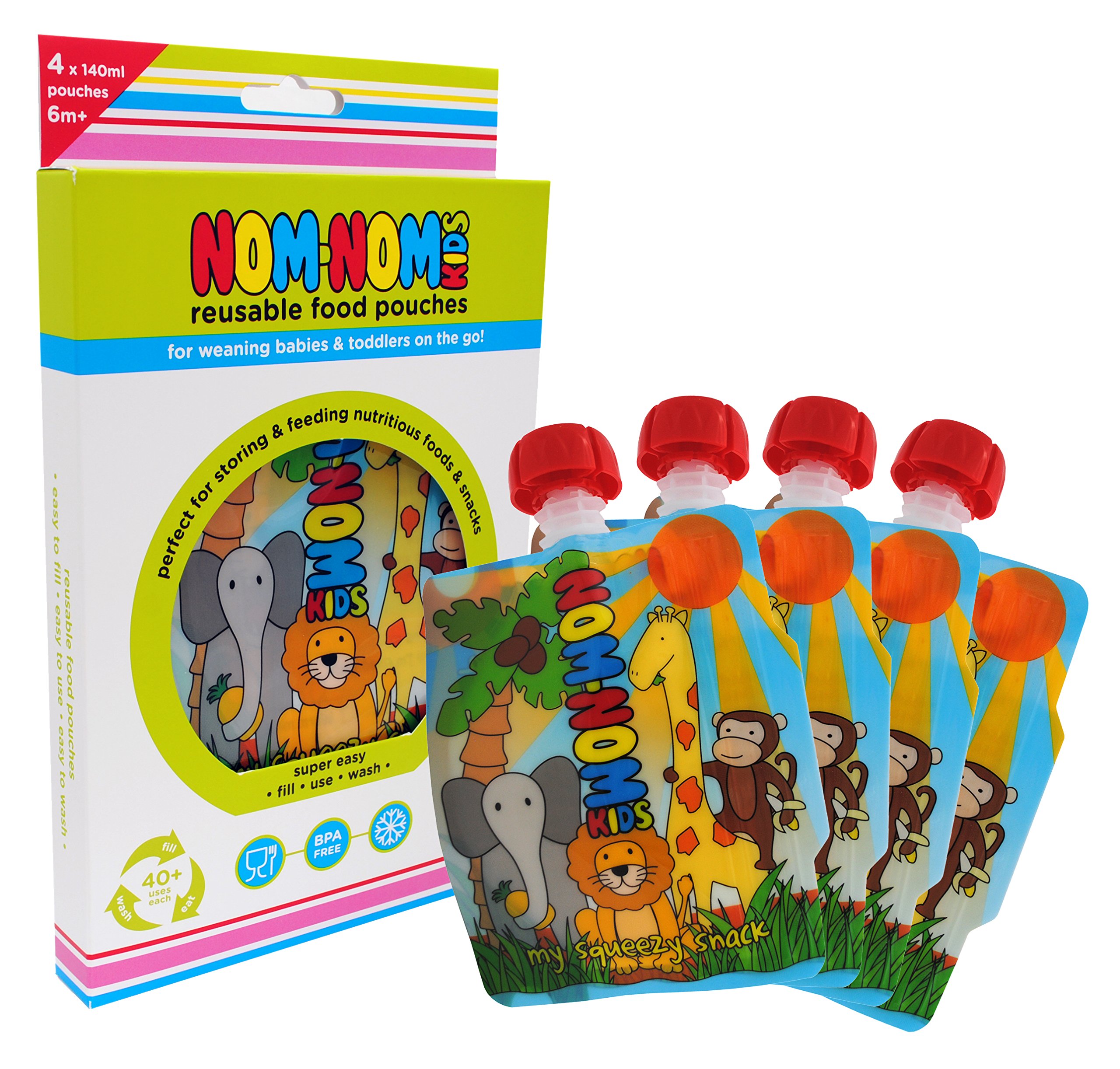 Buy Nom Nom Kids 4 X Animal Side Fill Reusable Baby Food Pouches For buy-nom-nom-kids-4-x-animal-side-fill-reusable-baby-food-pouches-for
