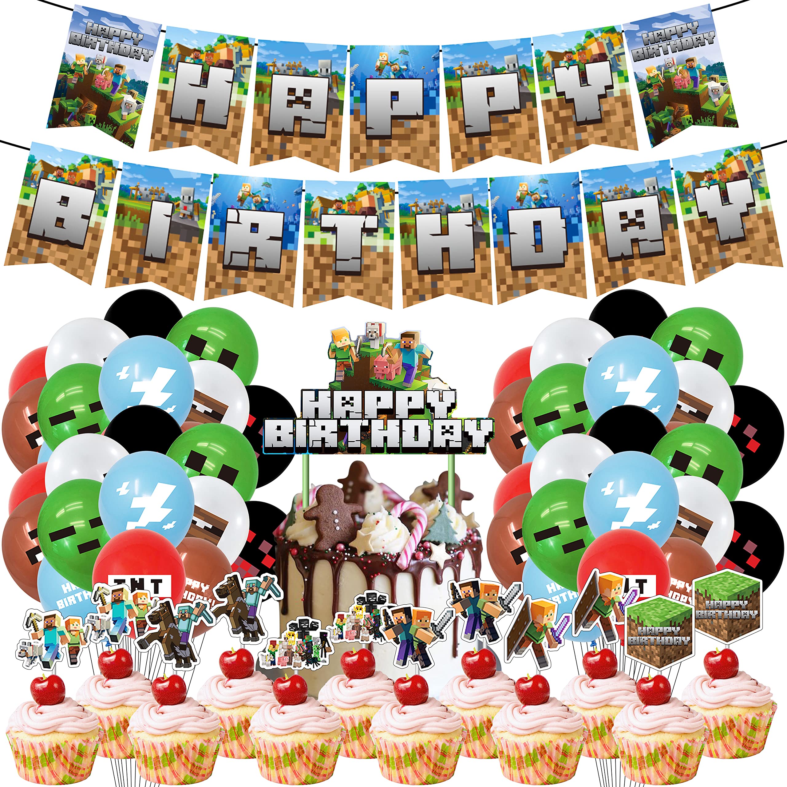 White Car Wax Fun Cartoon Green Pixel Miner Birthday Balloons - 16 Inch ...