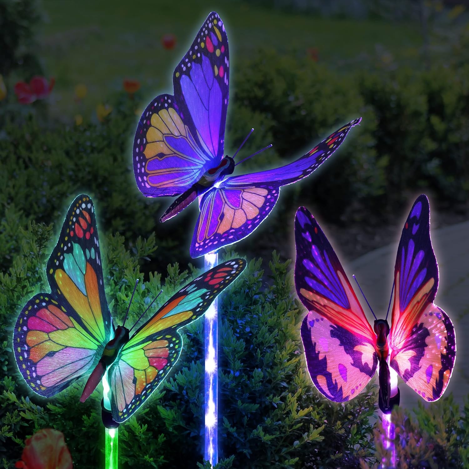 Amazon.com: Exhart Garden Solar Lights, Set of 3 Fiber Optic Butterfly ...