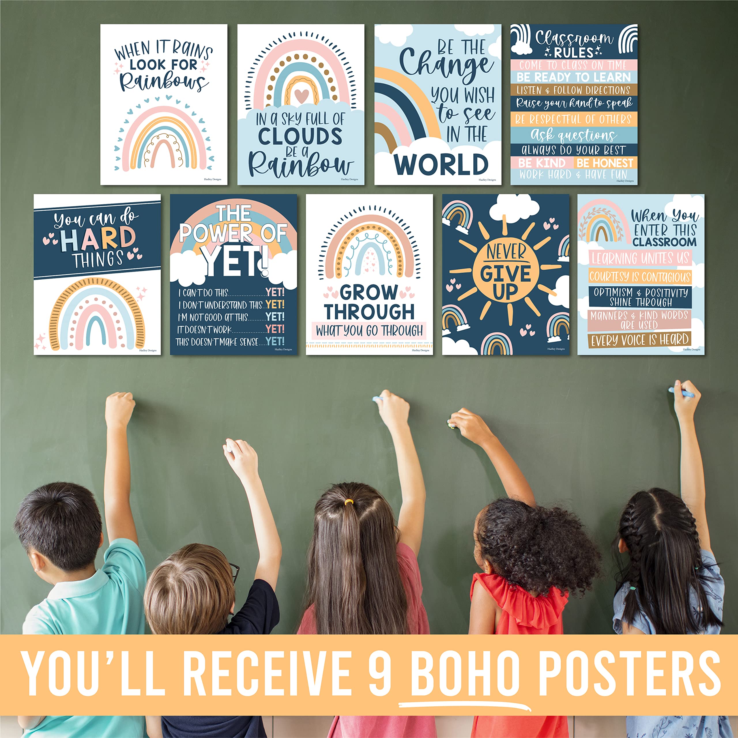 9 Boho Rainbow Classroom Decor Signs Welcome Sign For Classroom ...