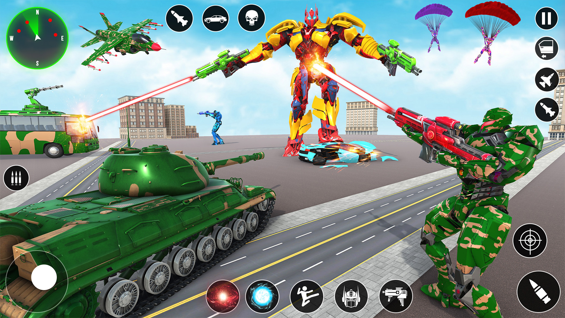 US Army Robot Tanks Of War Robot Transform Flying School Bus Transformation Games - Real Robots ...