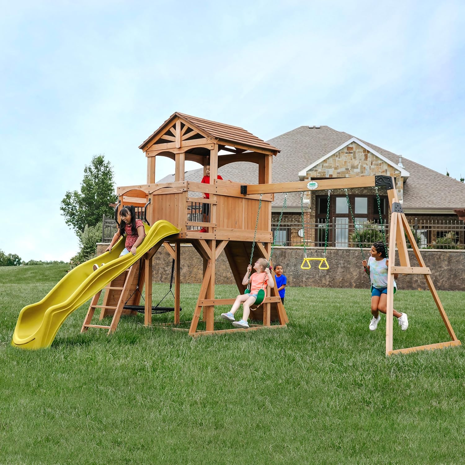 Amazon.com: Backyard Discovery Sterling Point Cedar Wood Swing Set with ...