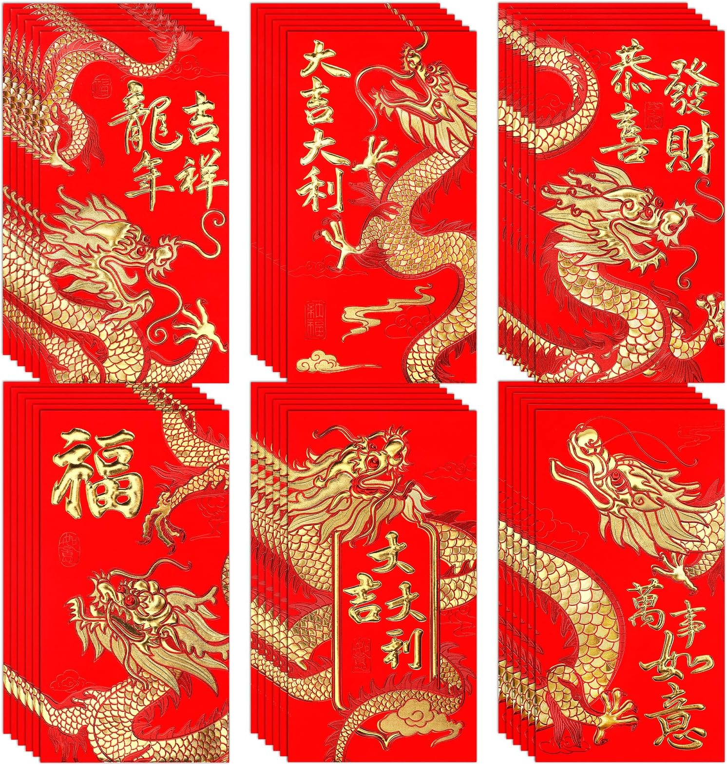 Amazon.com : 36pcs Chinese Red Envelopes, 2024 Lunar New Year of Dragon ...