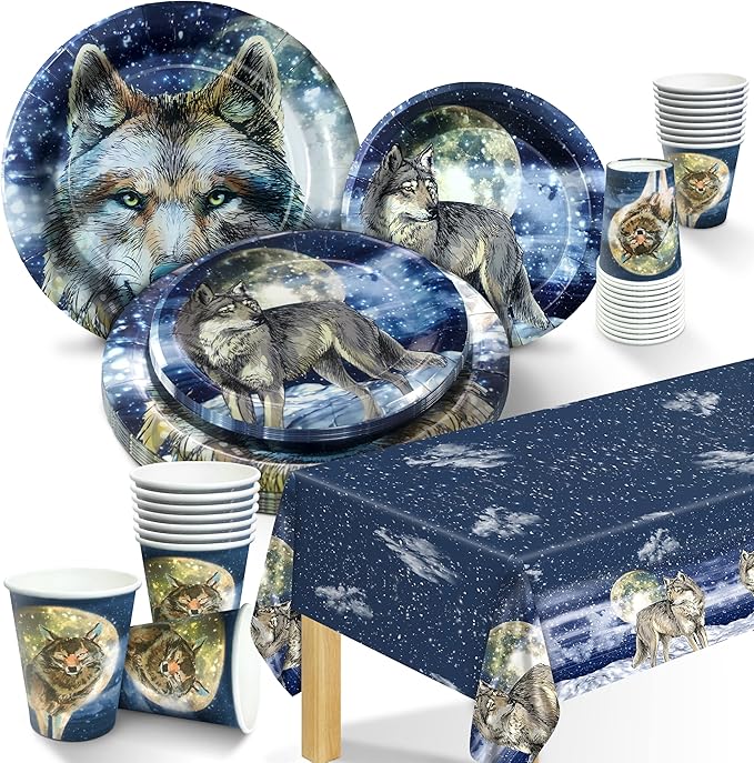 Amazon.com: algpty Wolf Decorations Plates Set | Service for 20 | Wolf ...