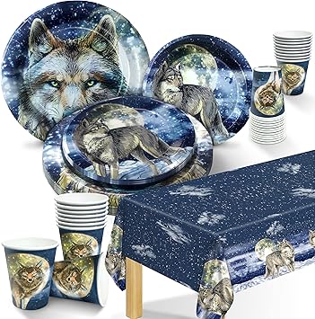 Amazon.com: algpty Wolf Decorations Plates Set | Service for 20 | Wolf ...
