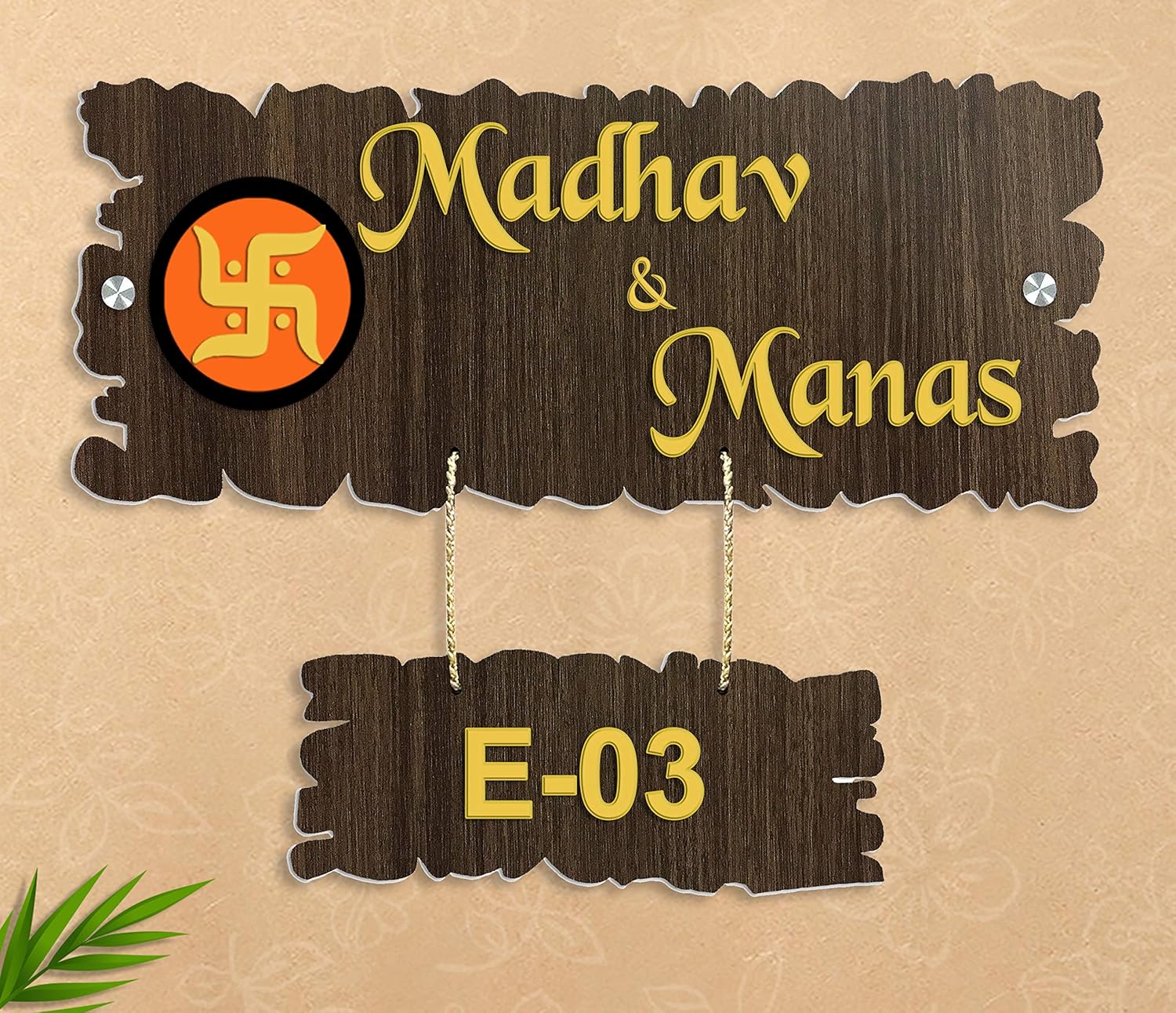 Buy Karigaari India Swastik Design Wooden Name Plate with Golden ...