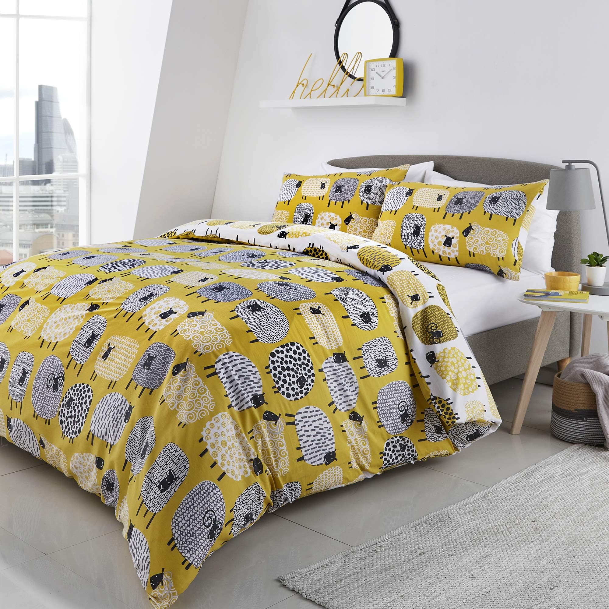 Fusion Dotty Sheep Print Reversible Duvet Cover Set, Ochre, Single : Amazon.co.uk: Home & Kitchen