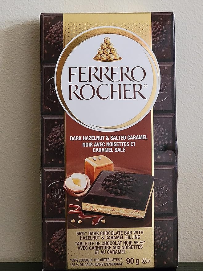 Ferrero Rocher Dark Hazelnut & Salted Caremal Chocolate Bar 90g ...