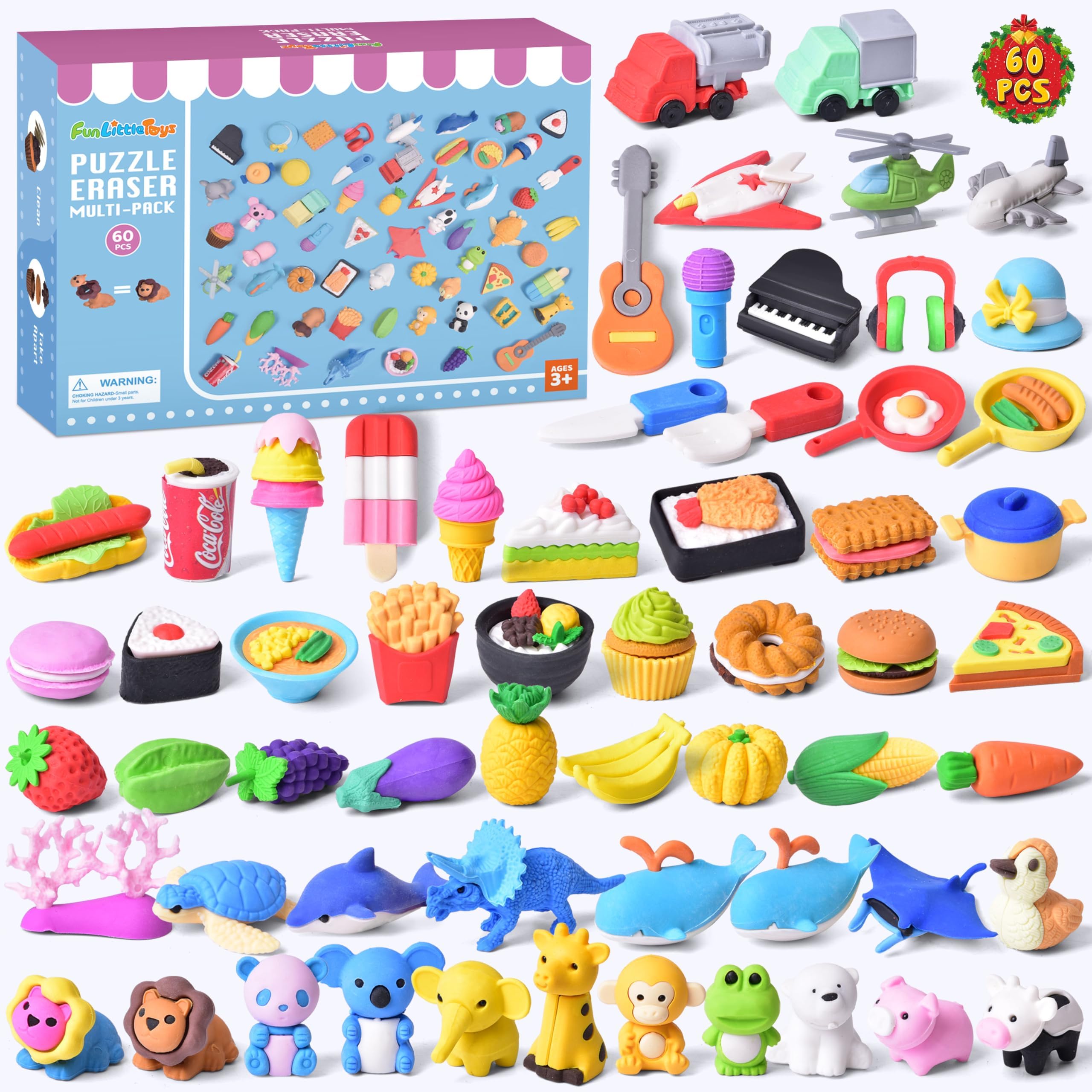 Amazon.com: Erasers for Kids,60 PCS Cute Erasers for Kids, Fun Mini 3D ...
