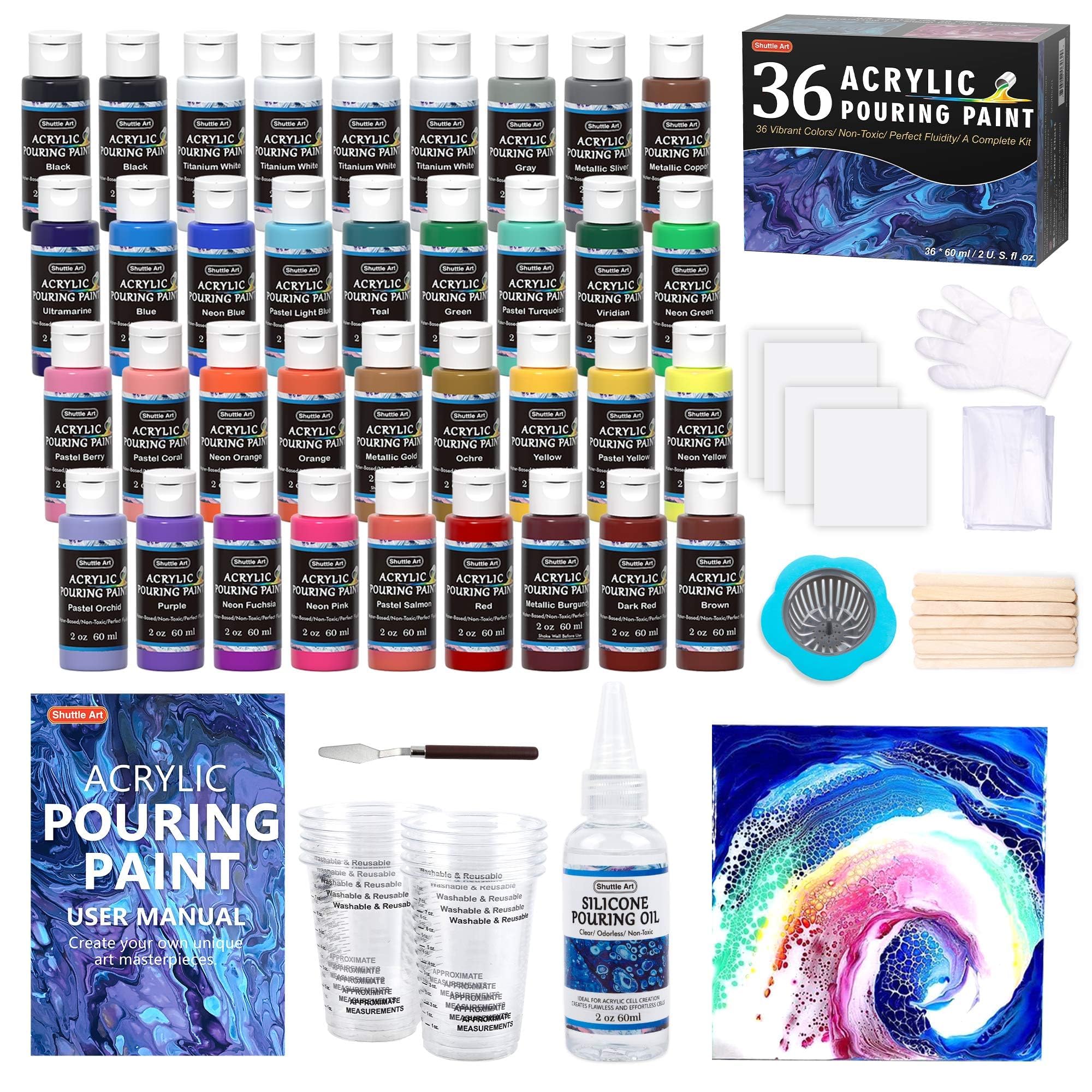 Shuttle Art Acrylic Pouring Paint, Set of 36 Bottles (2 oz) Pre-Mixed ...