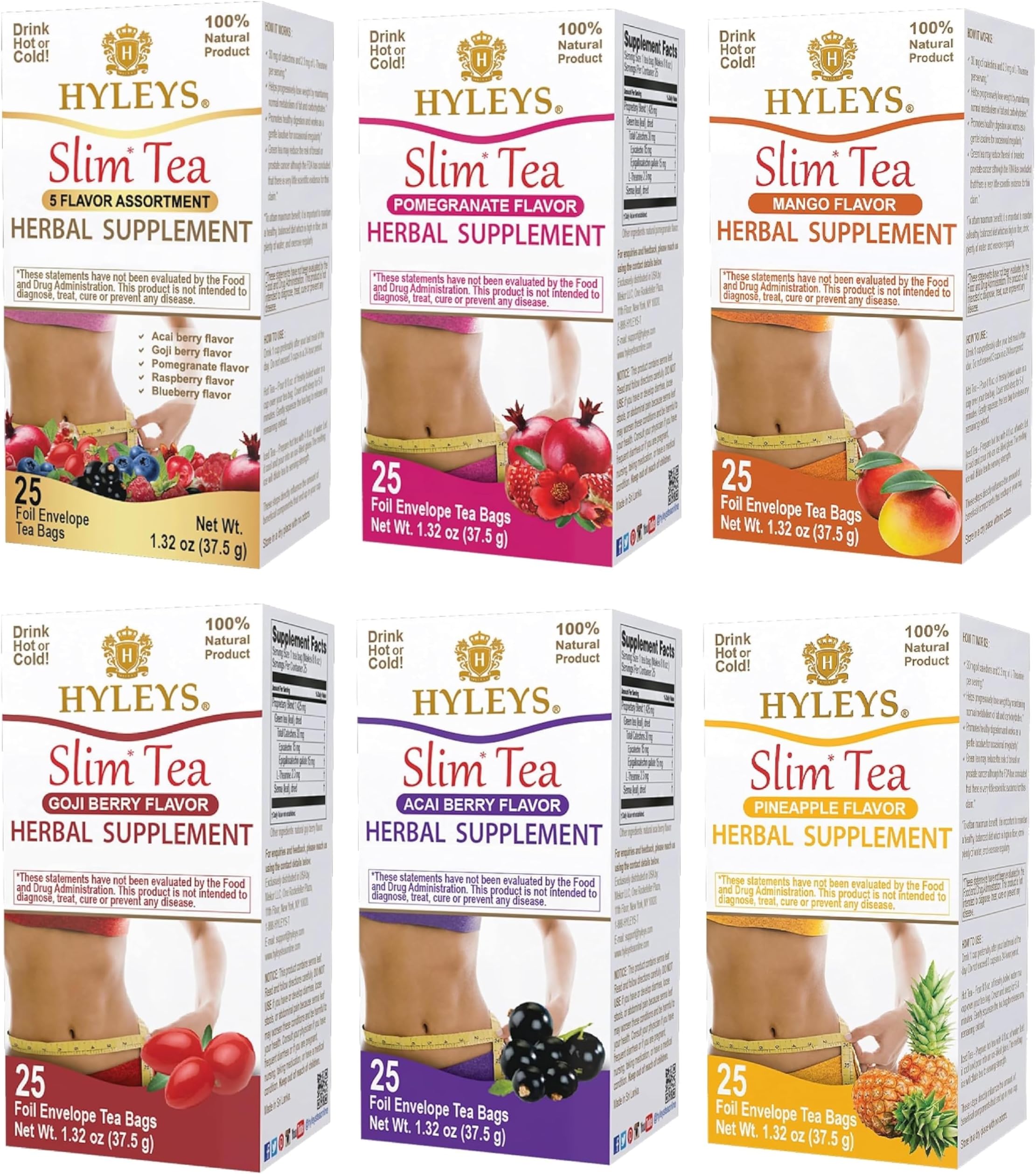 Amazon.com : Hyleys Slim Tea Variety Pack – 6 Flavors Including 5 ...